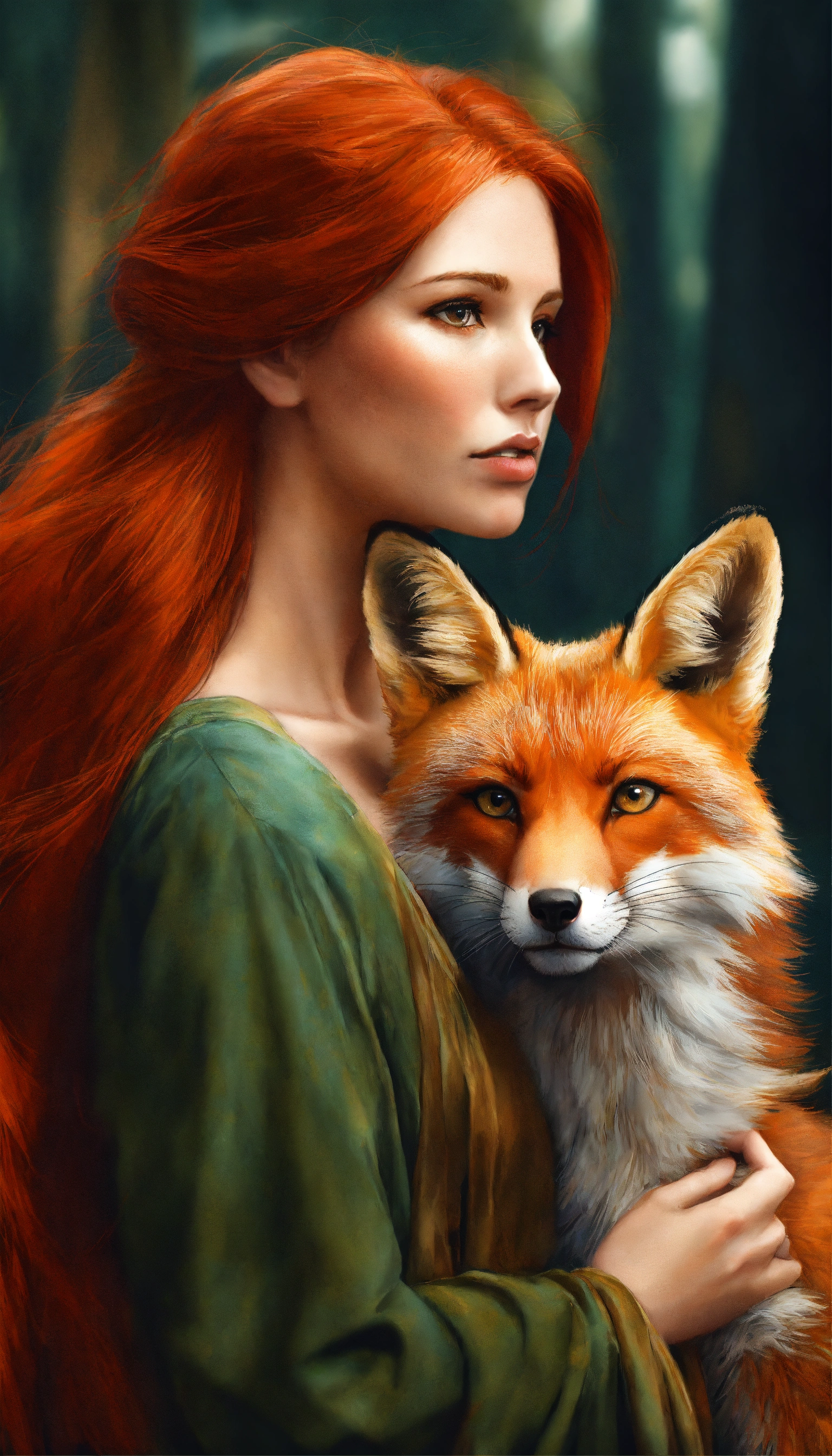 Lexica - Drawing of a red-haired woman with a cunning look stroking a ...