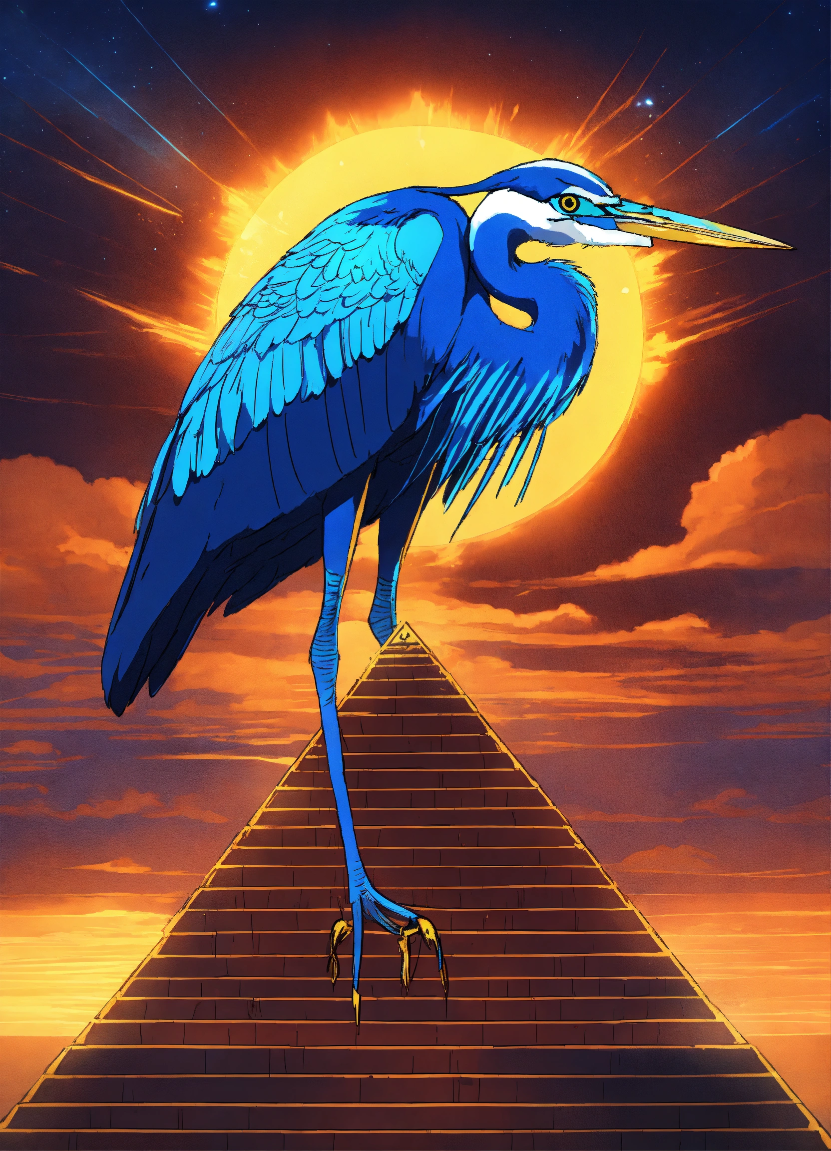 Lexica - An anime of a glowing blue Heron, glowing a blue energy on top ...