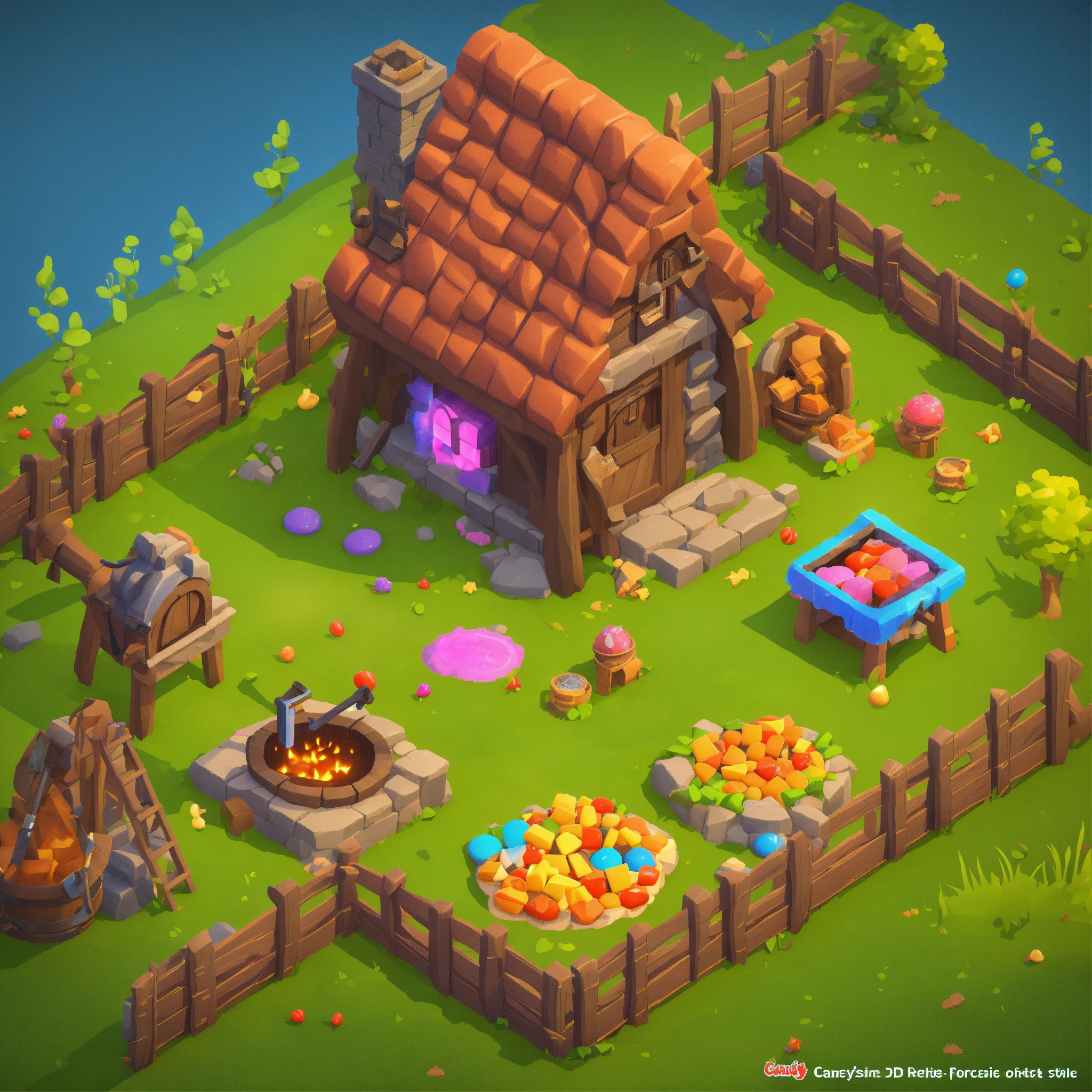 Lexica - Game art, blacksmith forge, isometric view, full view, outside ...