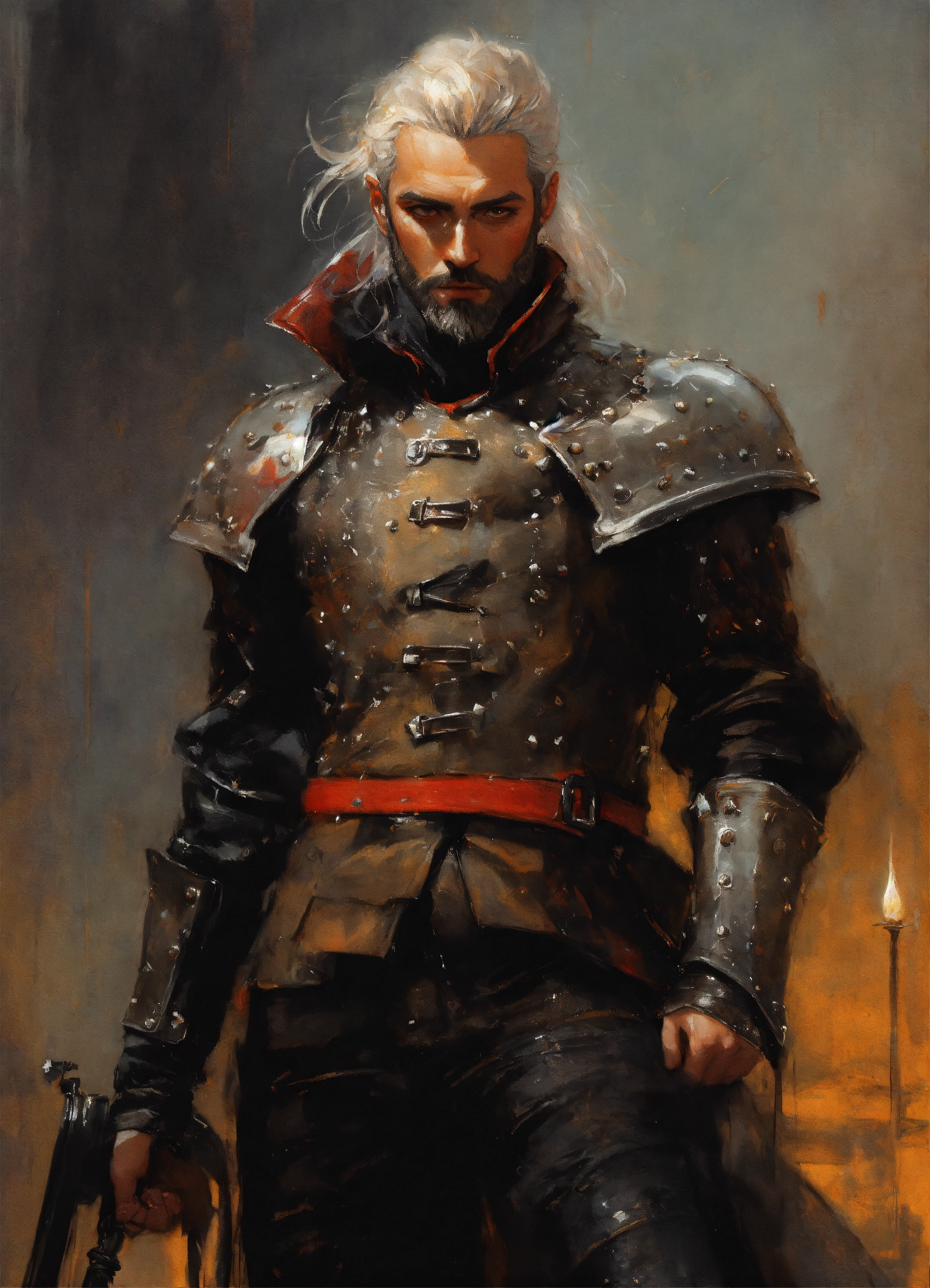 Lexica - Vampire wearing studded leather armor with salt and pepper ...