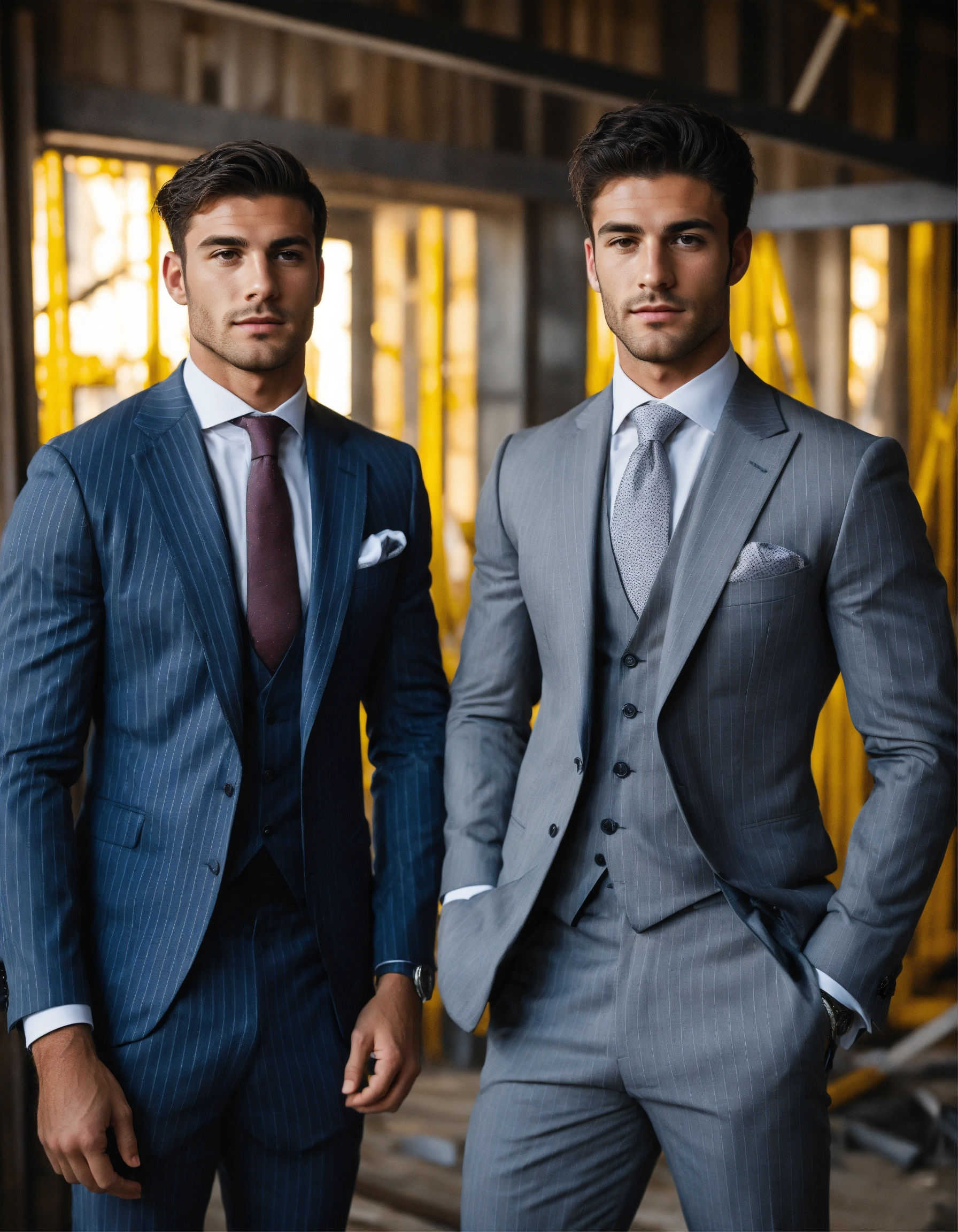 Lexica - Two young muscled Italian sportsmen in light grey pinstripe ...