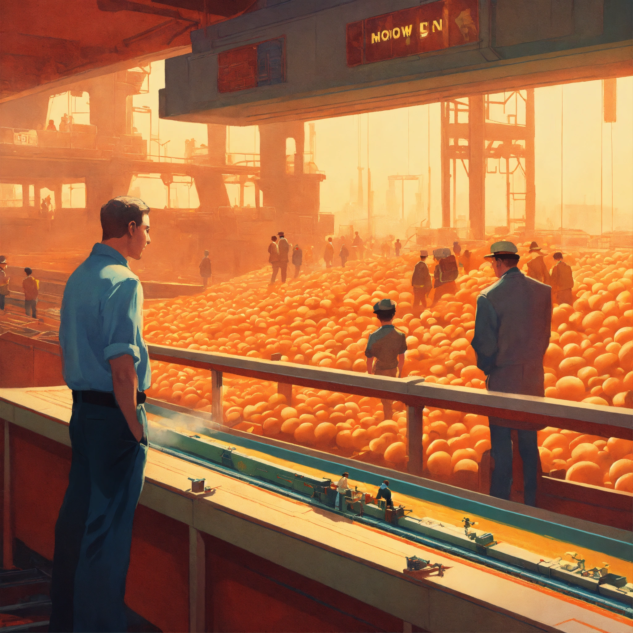 Lexica - People watch the conveyor belt with a rigid controller-man at ...