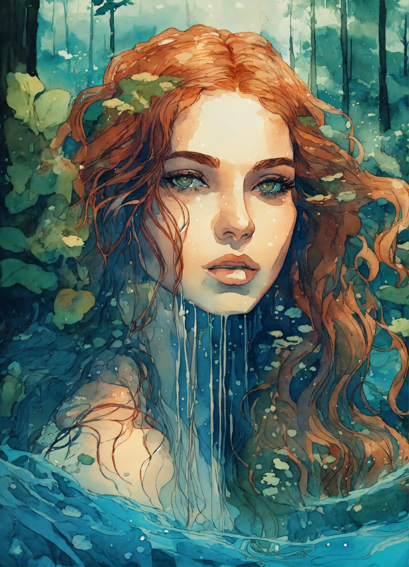 Lexica - ((the Perfect Muse)) watercolor ink and line illustration of a ...