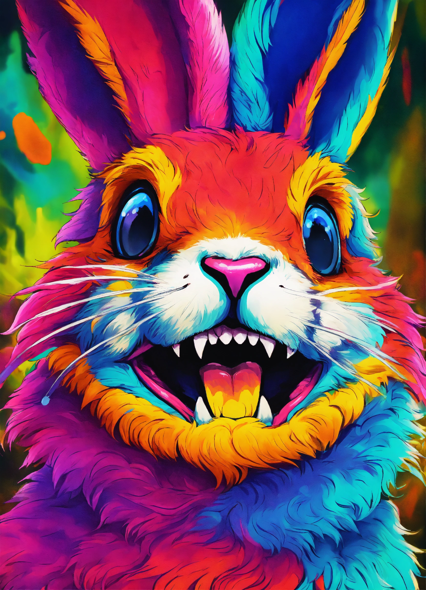 Lexica - A bad cute bunny face with buck teeth, vibrant colors, furry ...