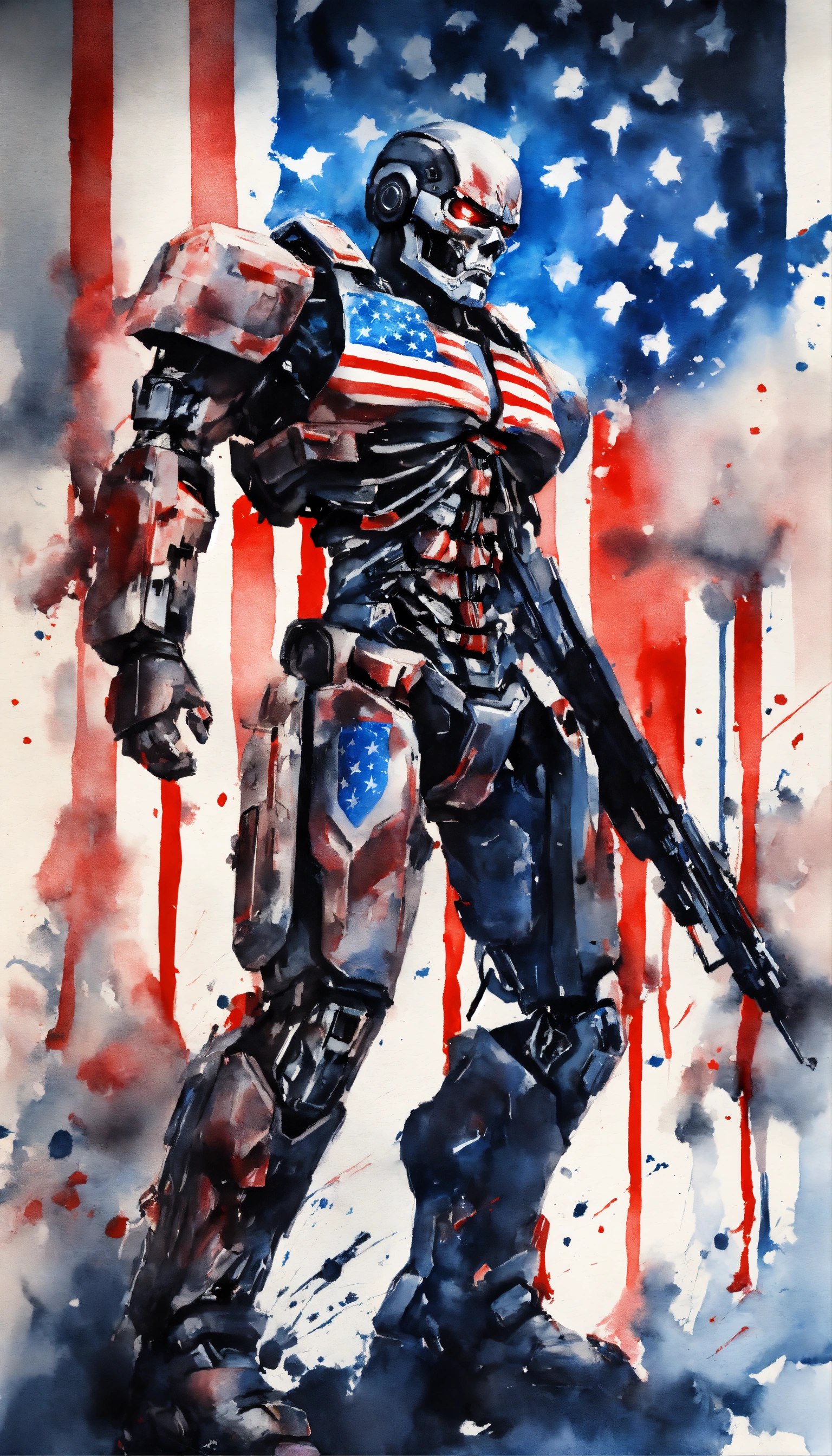 Lexica - Angry American flag cyborg flying in brutal terminator costume ...