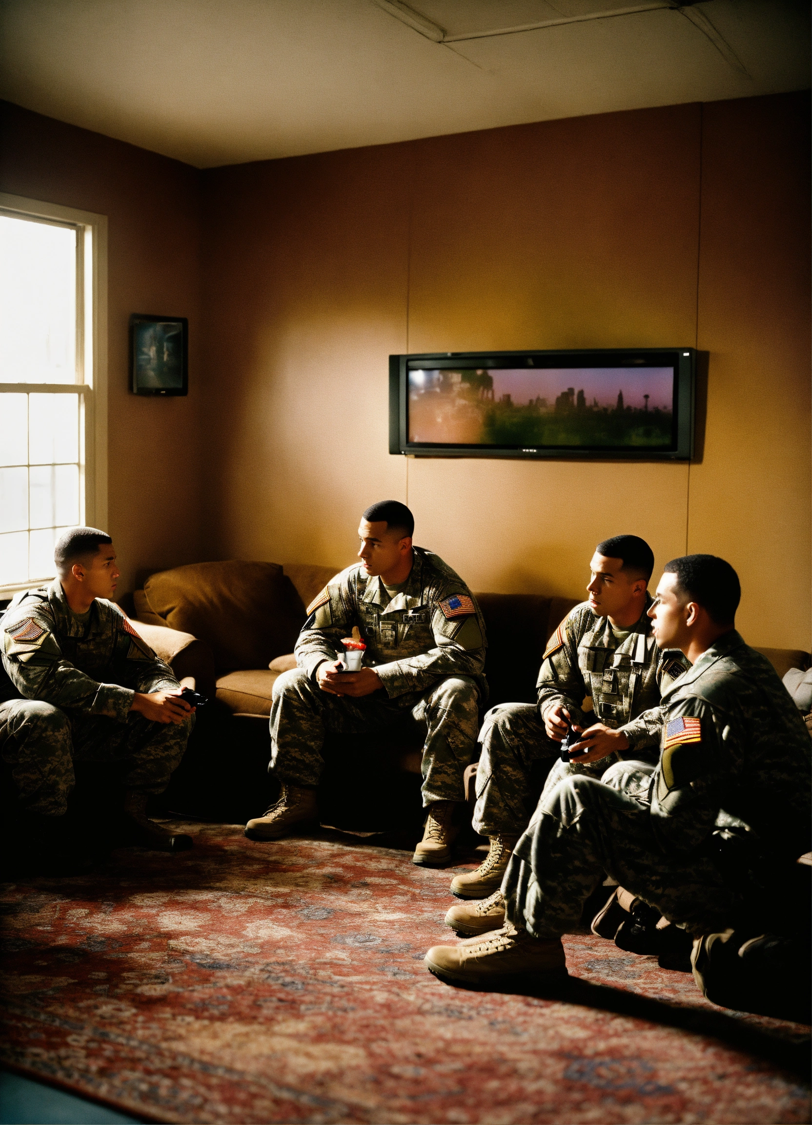 Lexica - Us soldiers, watching tv, living room, 2000s movie, photography