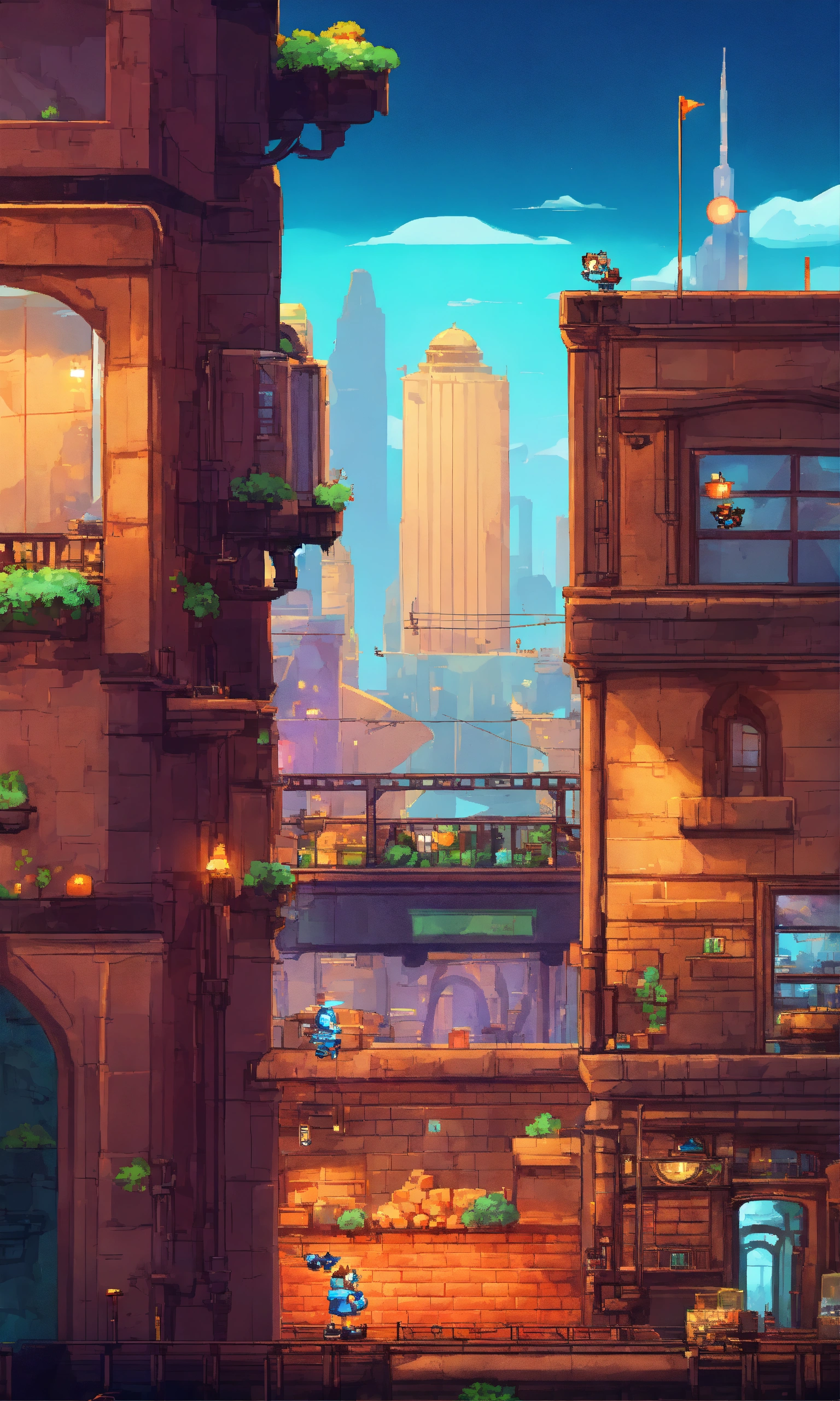 Lexica - Side-scrolling mobile platform game in a cityscape with main platform