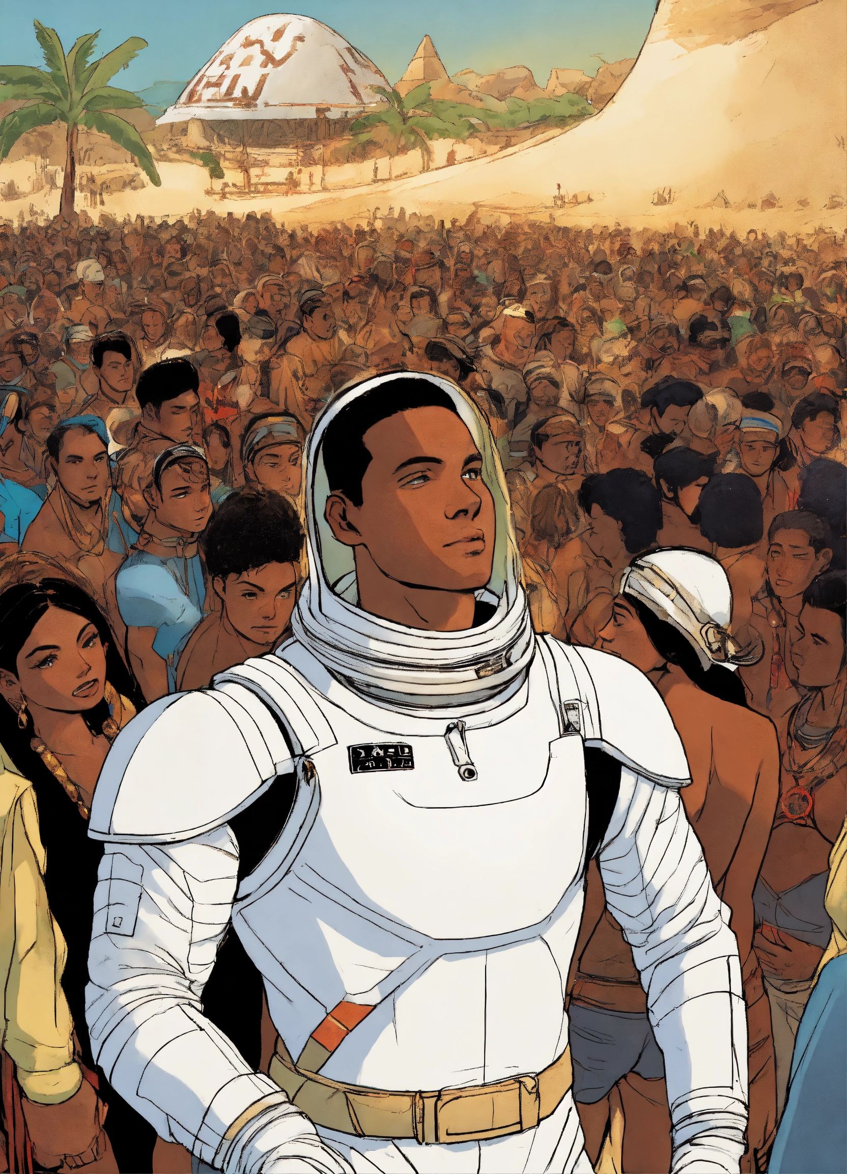 Lexica - Comic a guy in a white spacesuit with no helmet on his head ...