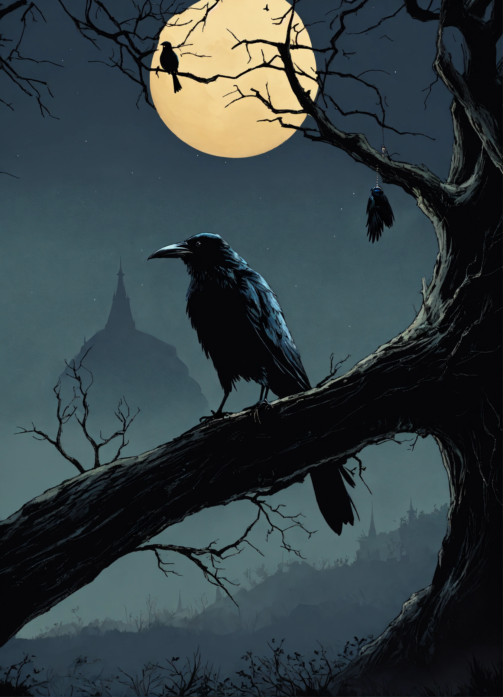 Lexica - A dead man hanging on the ground in the dark night, with a ...