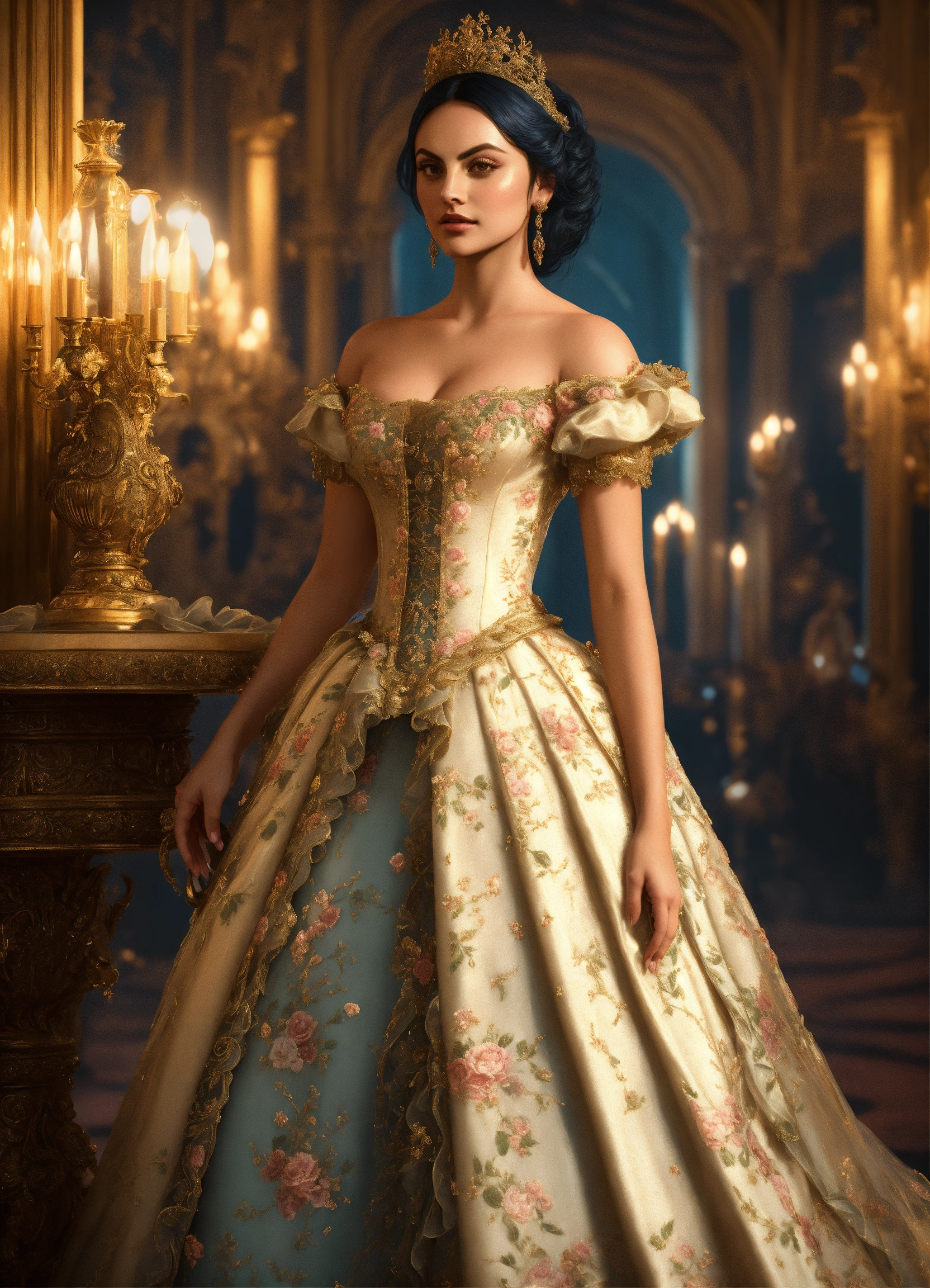 Lexica - "Camila Mendes as Rococo noblewoman", elaborate gown, huge ...