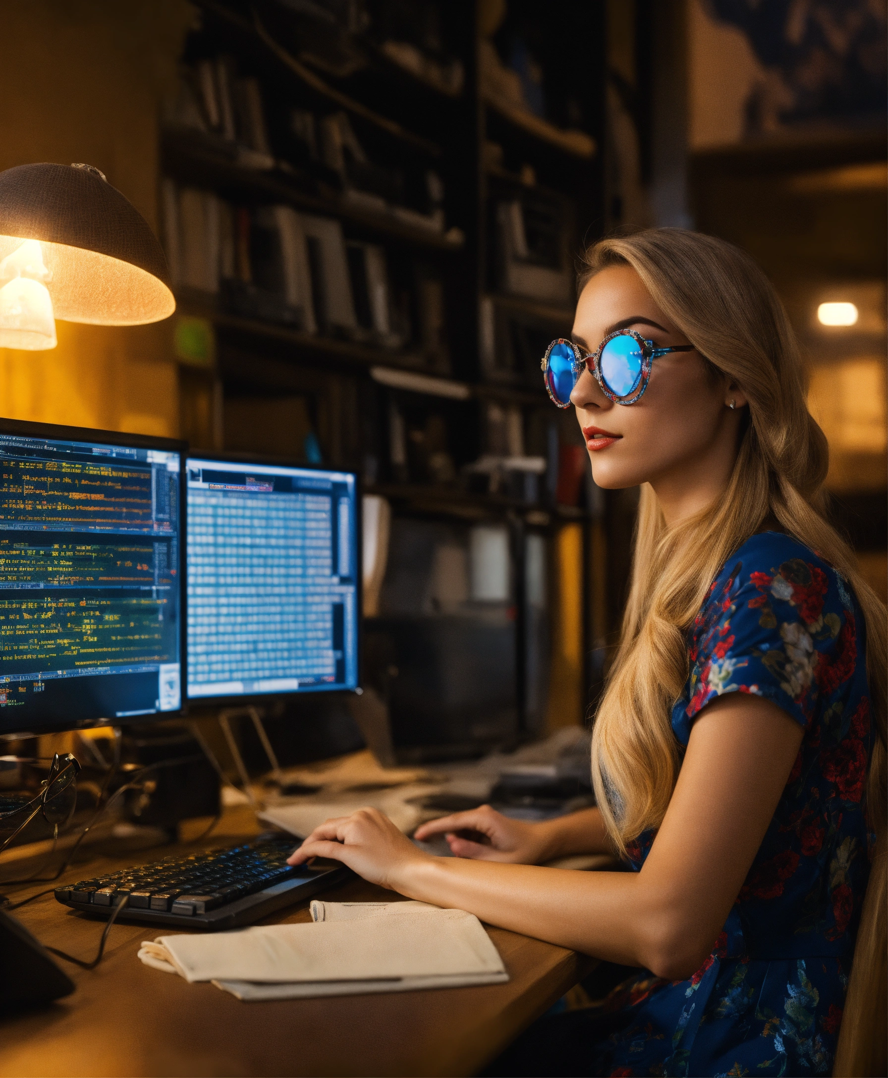 Lexica - Donna con gli occhiali che scrive al computer