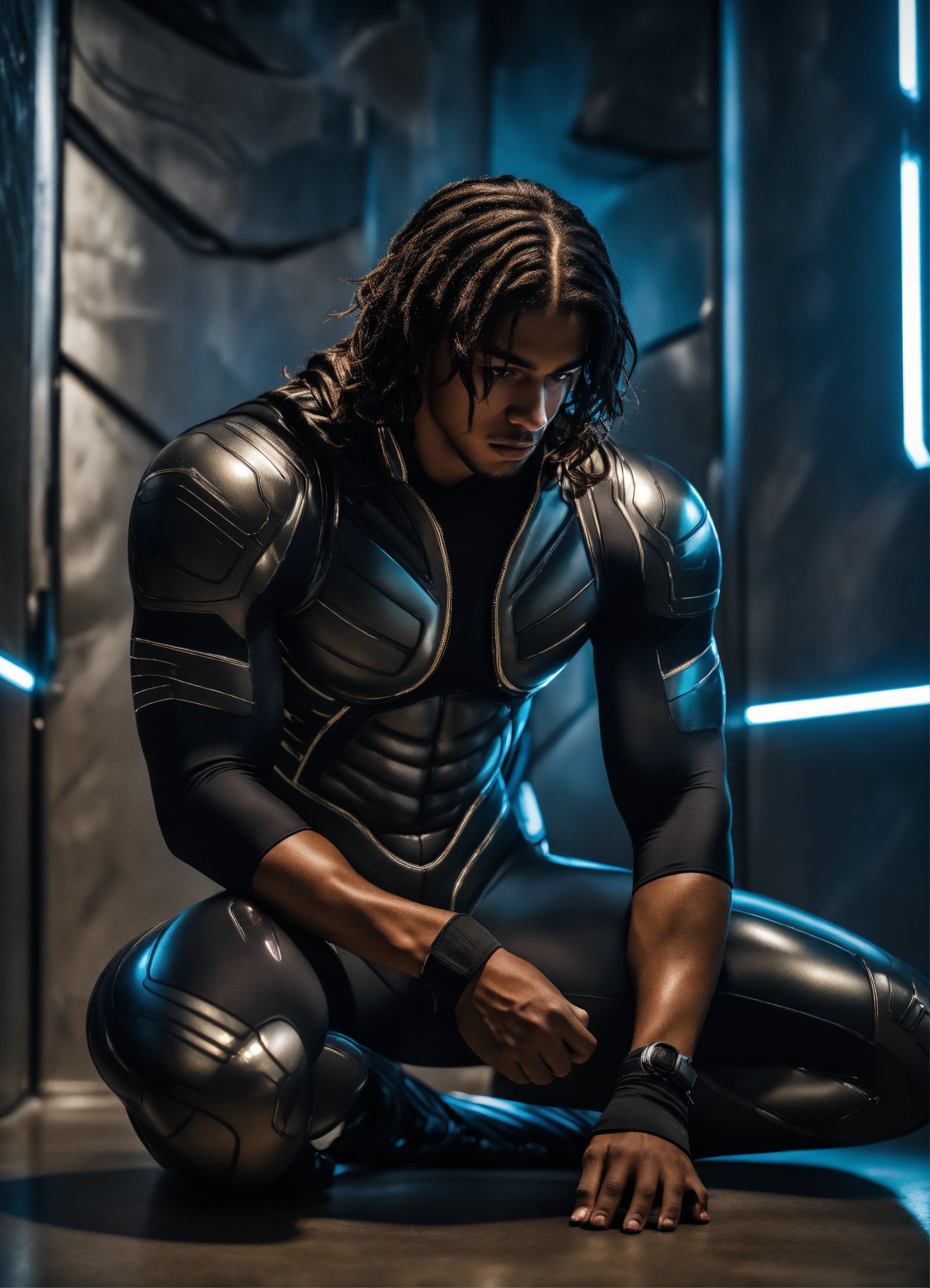 Lexica - A realistic dark photo of a strong muscular Dominican light ...