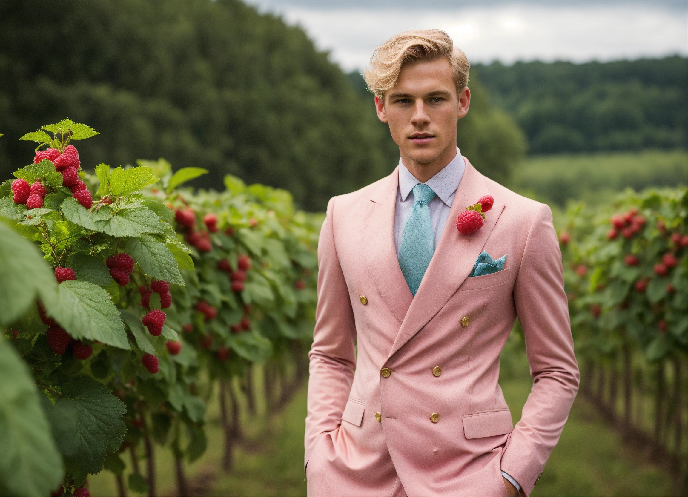 Lexica - A young blonde gentleman in light pink double breasted suit ...