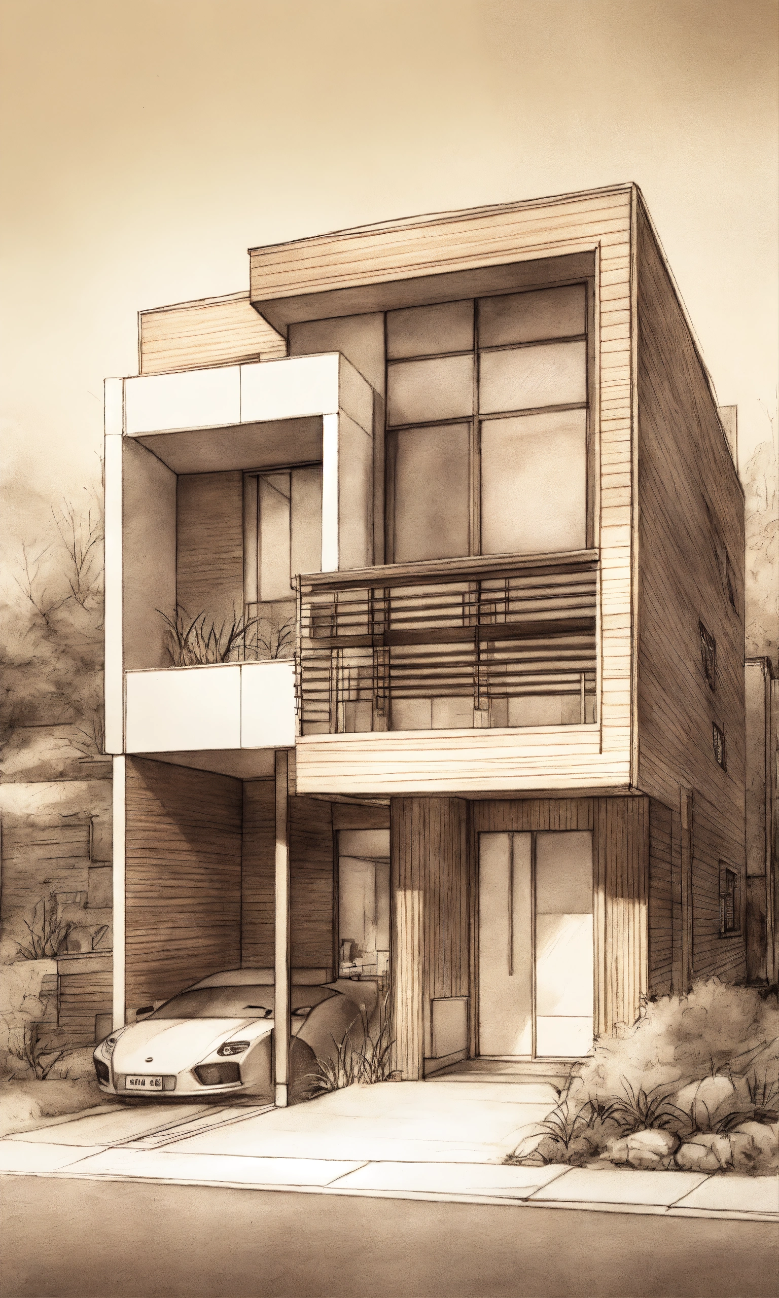 Lexica - Make a skatch of a modern house using pencil and paper