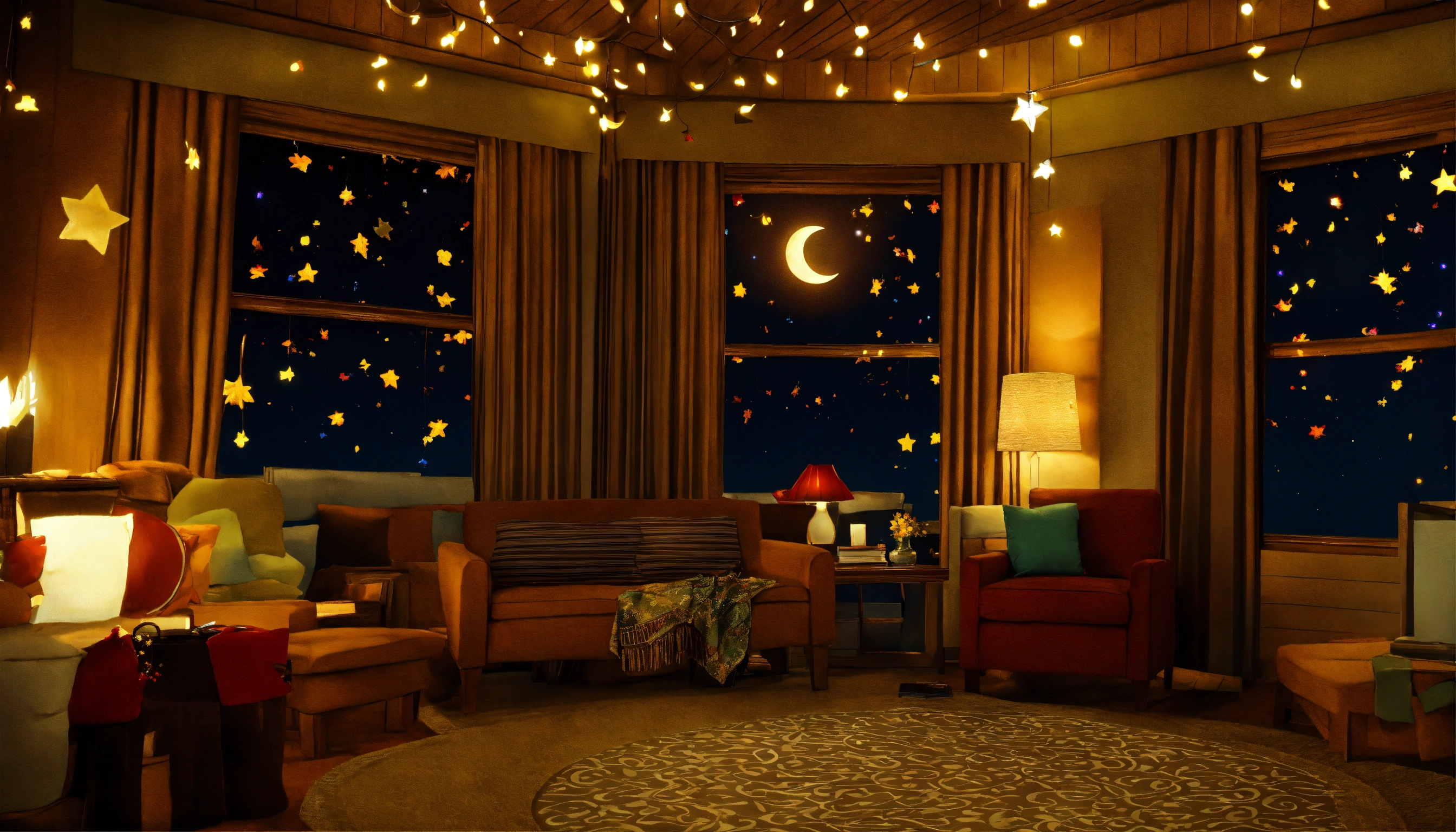 Lexica - Fall cute living room night time ceiling with stars and moon ...