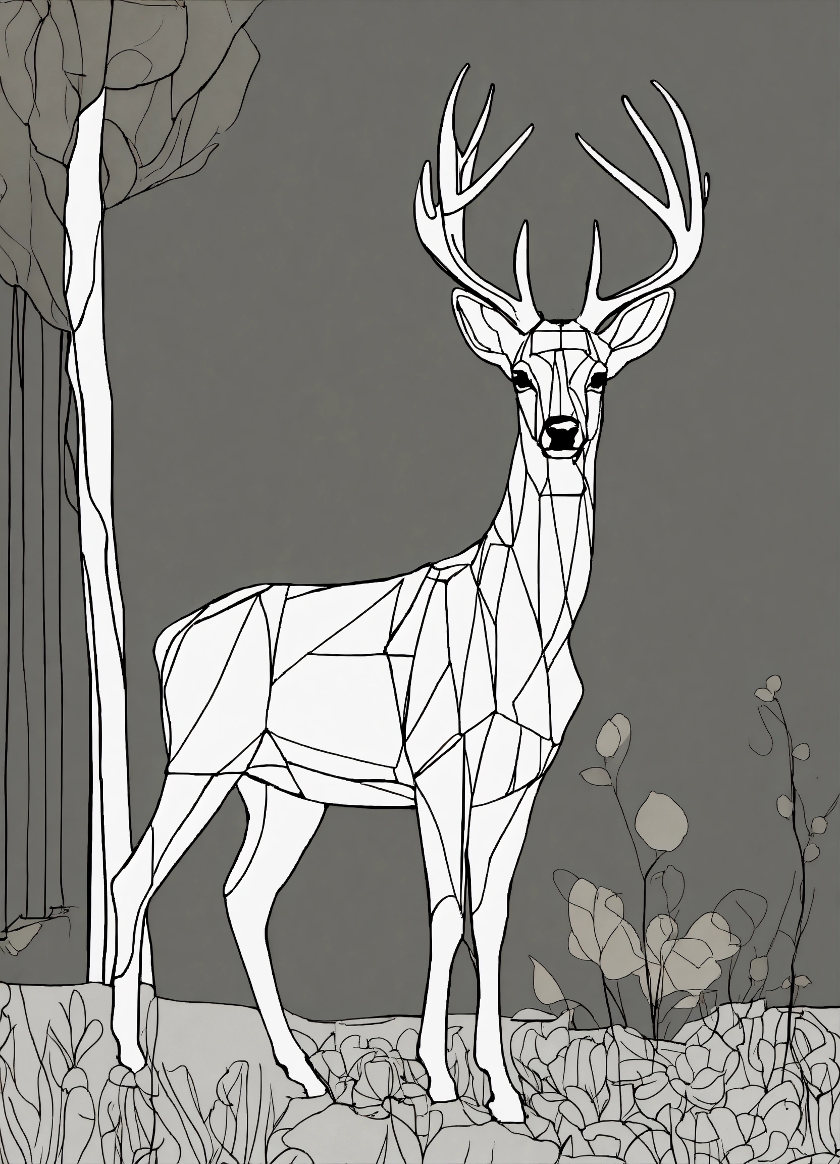 Lexica - Deer Black and white line only Picasso No background Simple