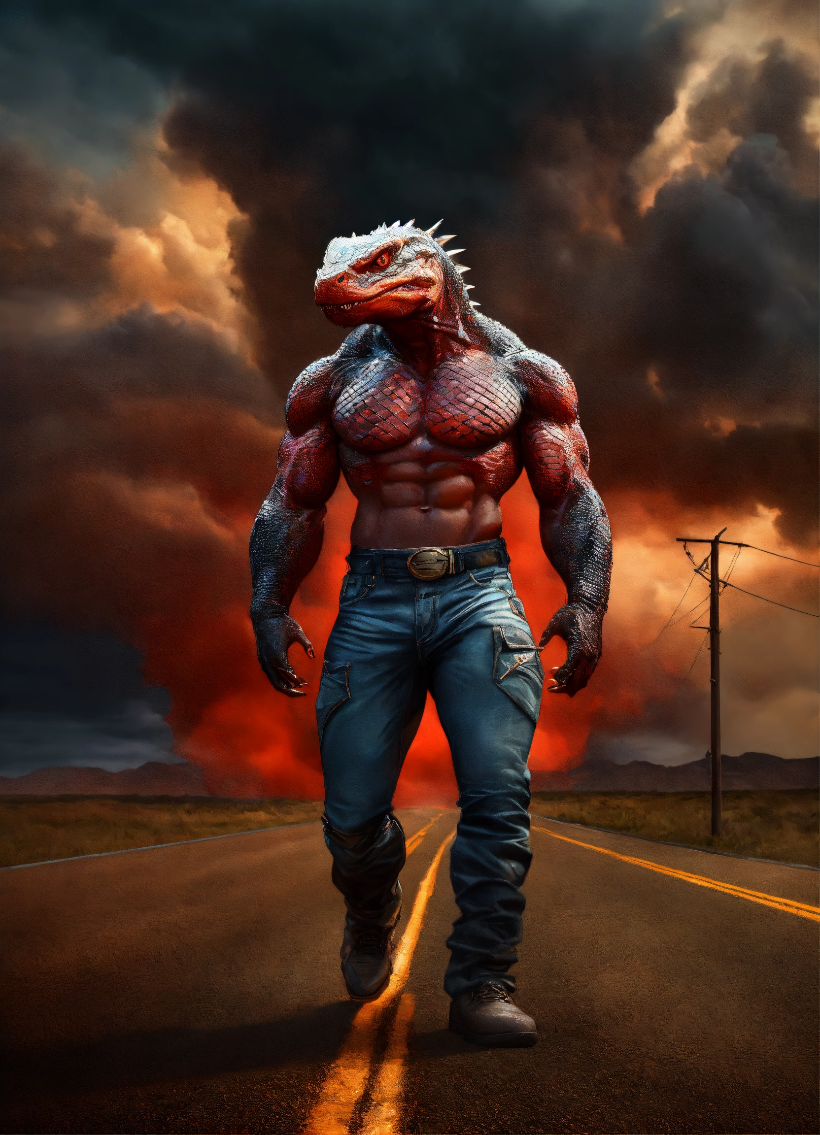 Lexica - Full body eight foot big evil black male Lizard god, big ...