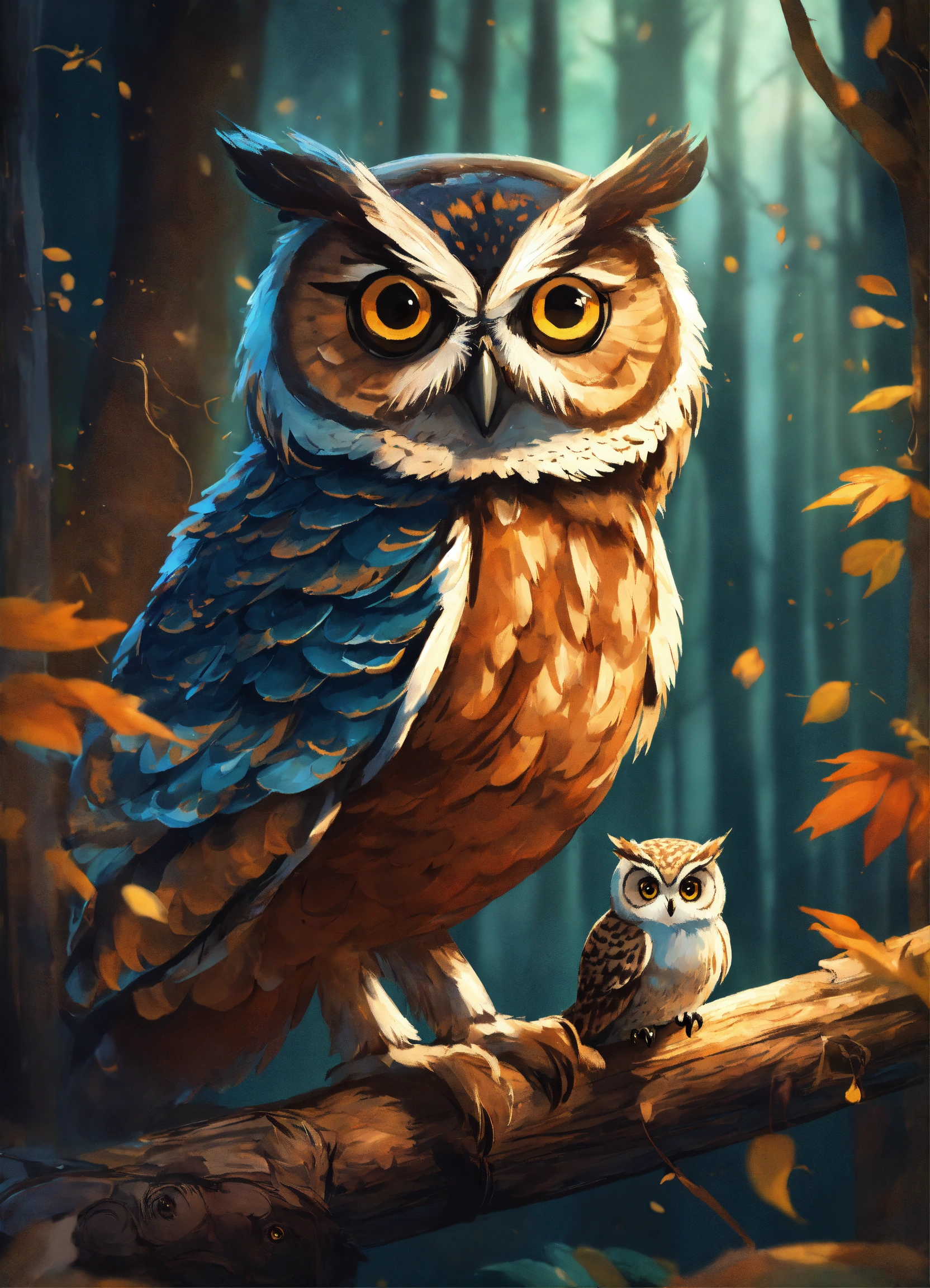 Lexica - Portrait of a small and a large owl, the small owl smiling ...