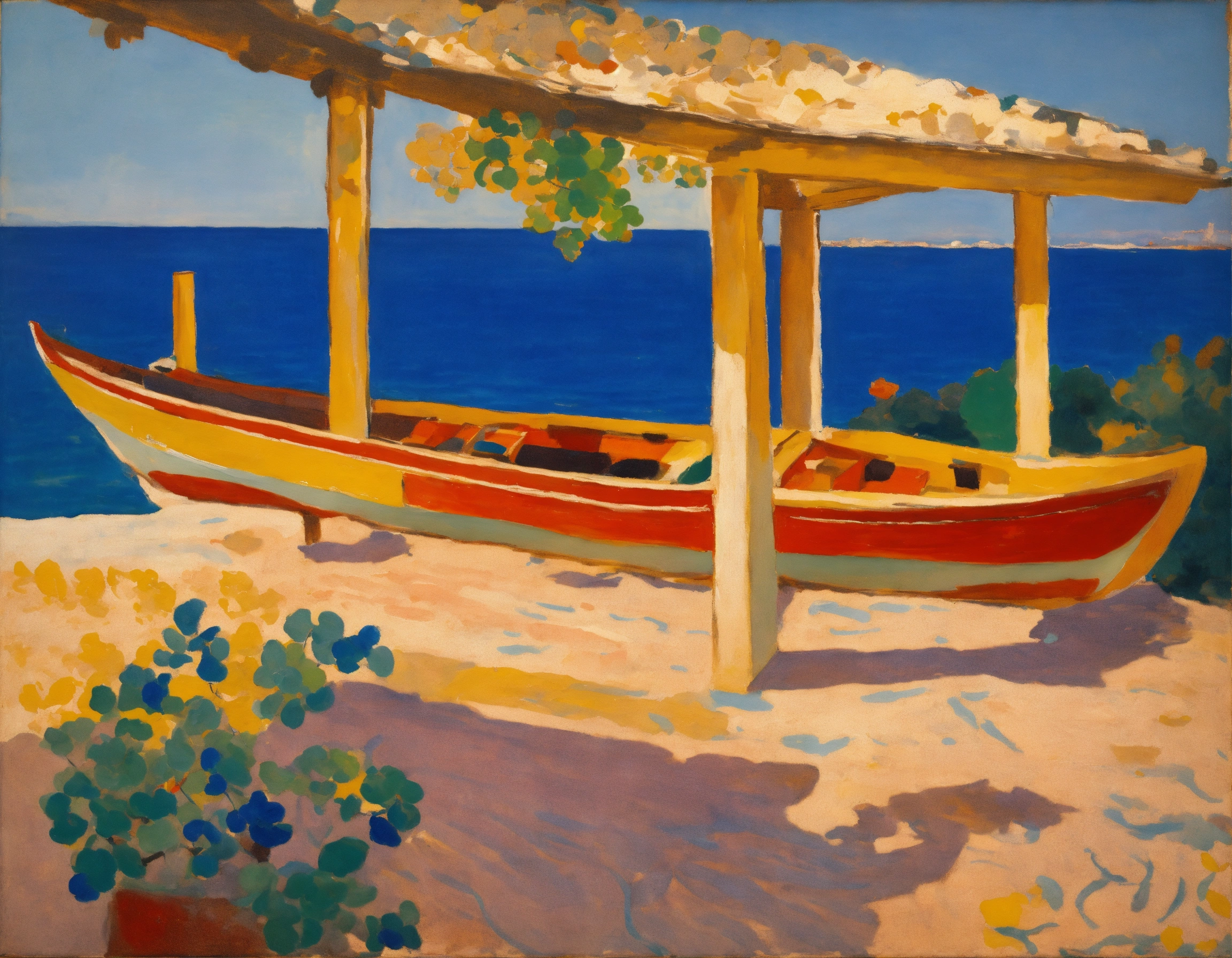 Lexica - Painting by Matisse with the sea and an old boat