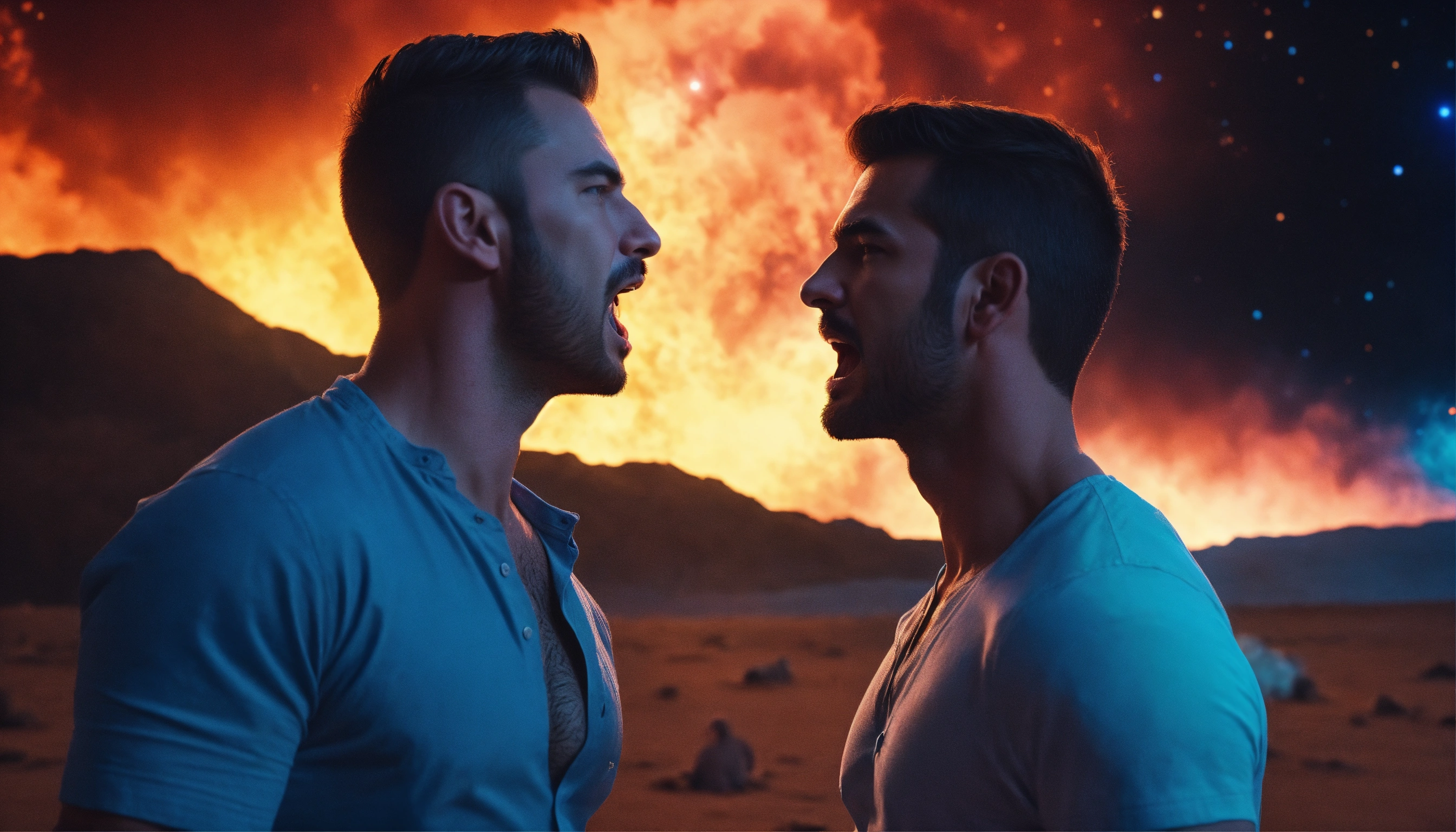 Lexica - Two men facing each other, one yelling, crew cut, no beard ...