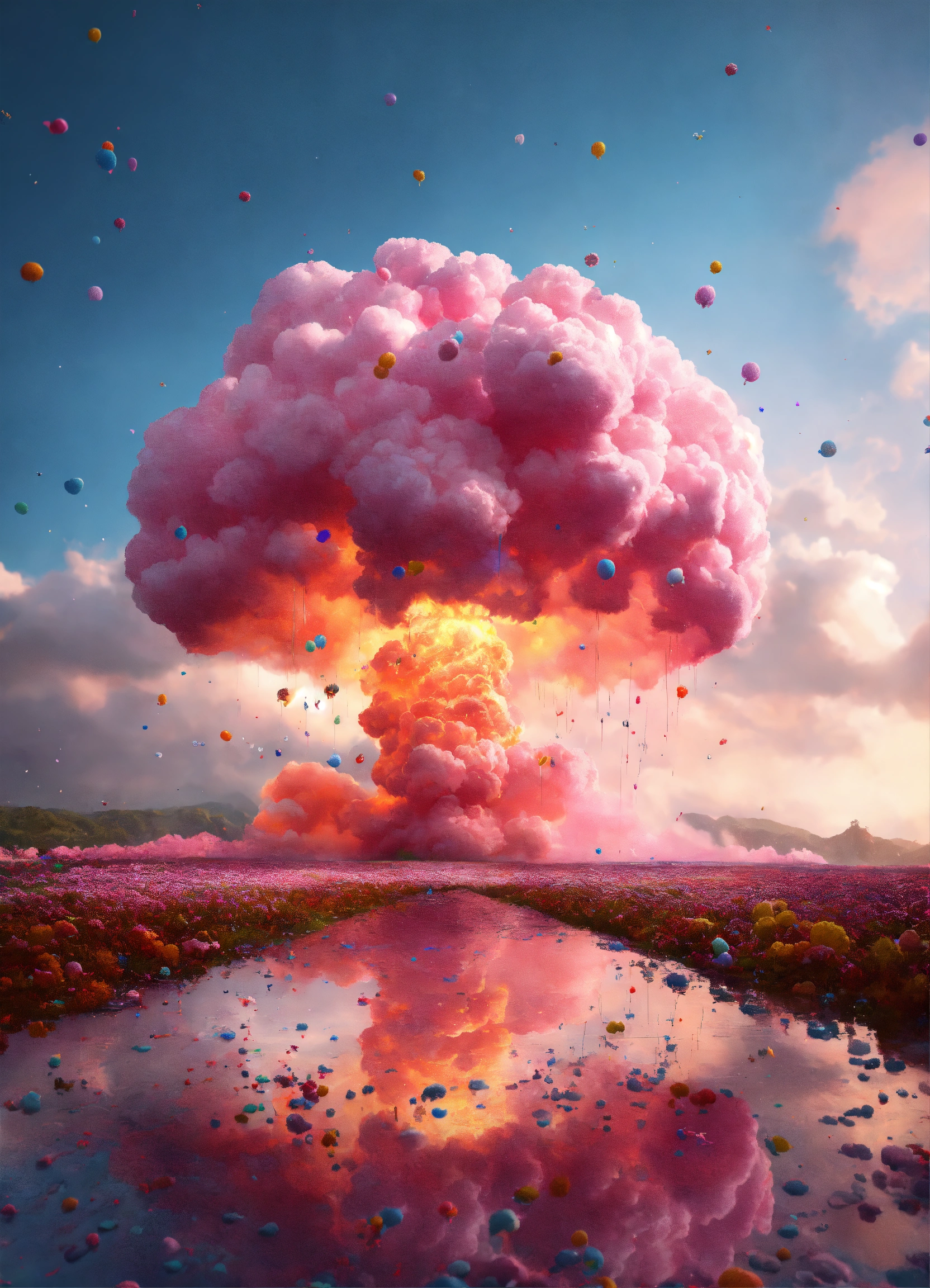 Lexica - A nuclear explosion , made out of cotton candy clouds ,paint ...