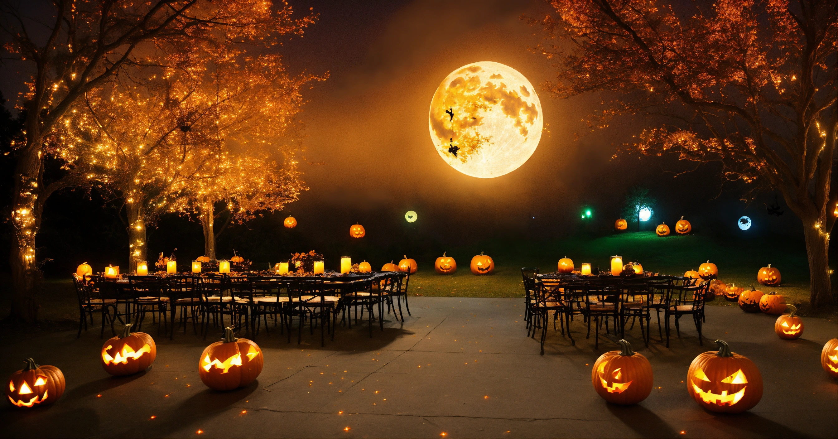 Lexica - Outdoor halloween party theme, night sky stars moon, dance ...