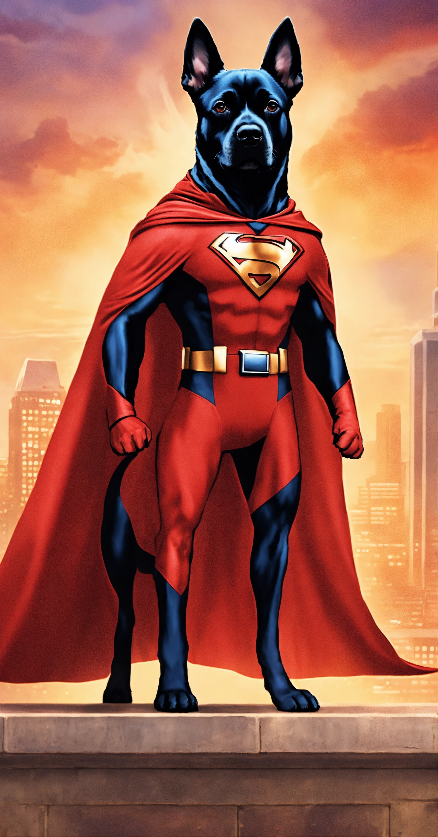 Lexica - Generate a picture of a dog as a superhero sidekick, wearing a ...