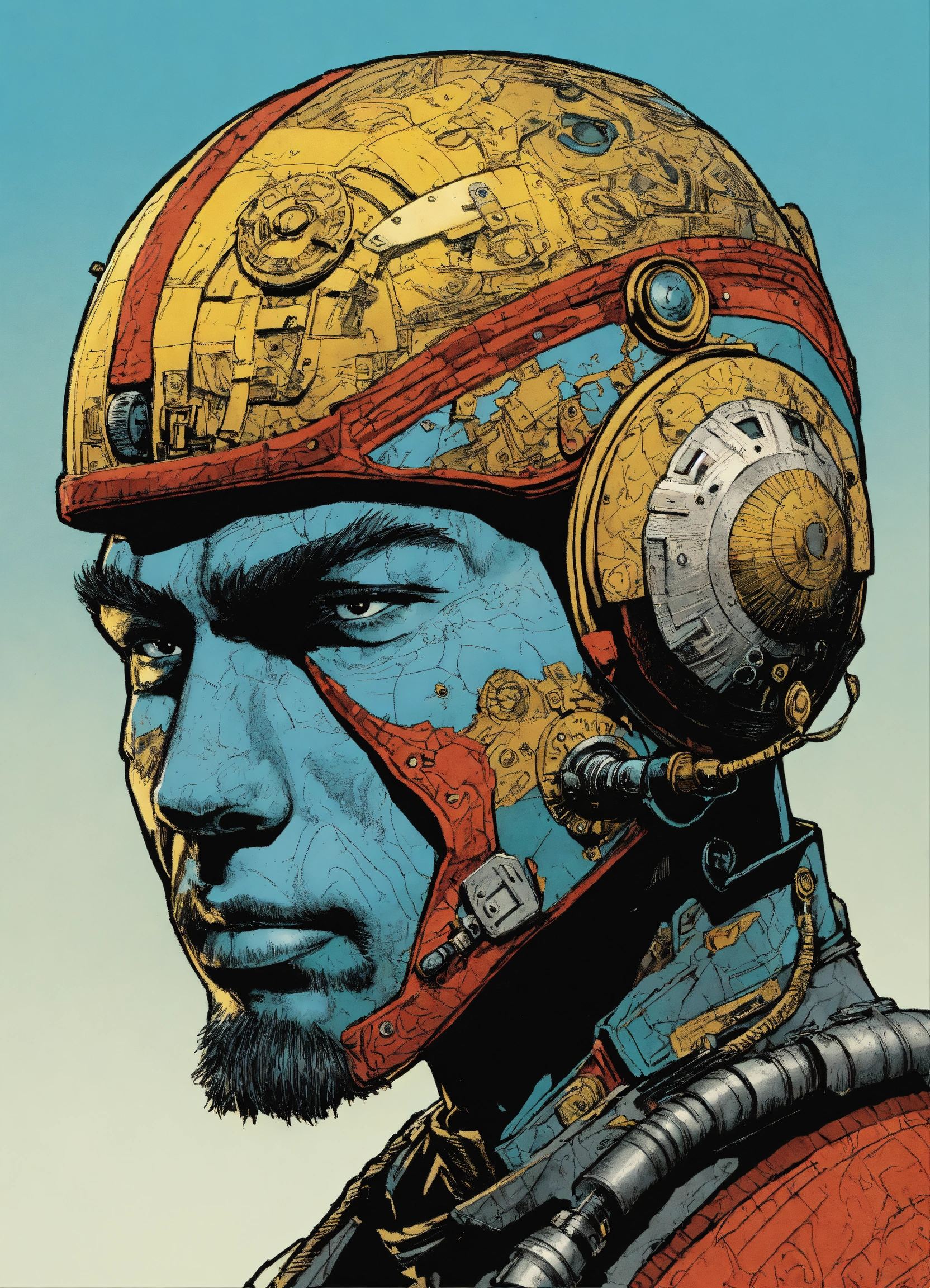 Lexica - Detailed pen and ink illustration of a eastern warrior cyborg ...