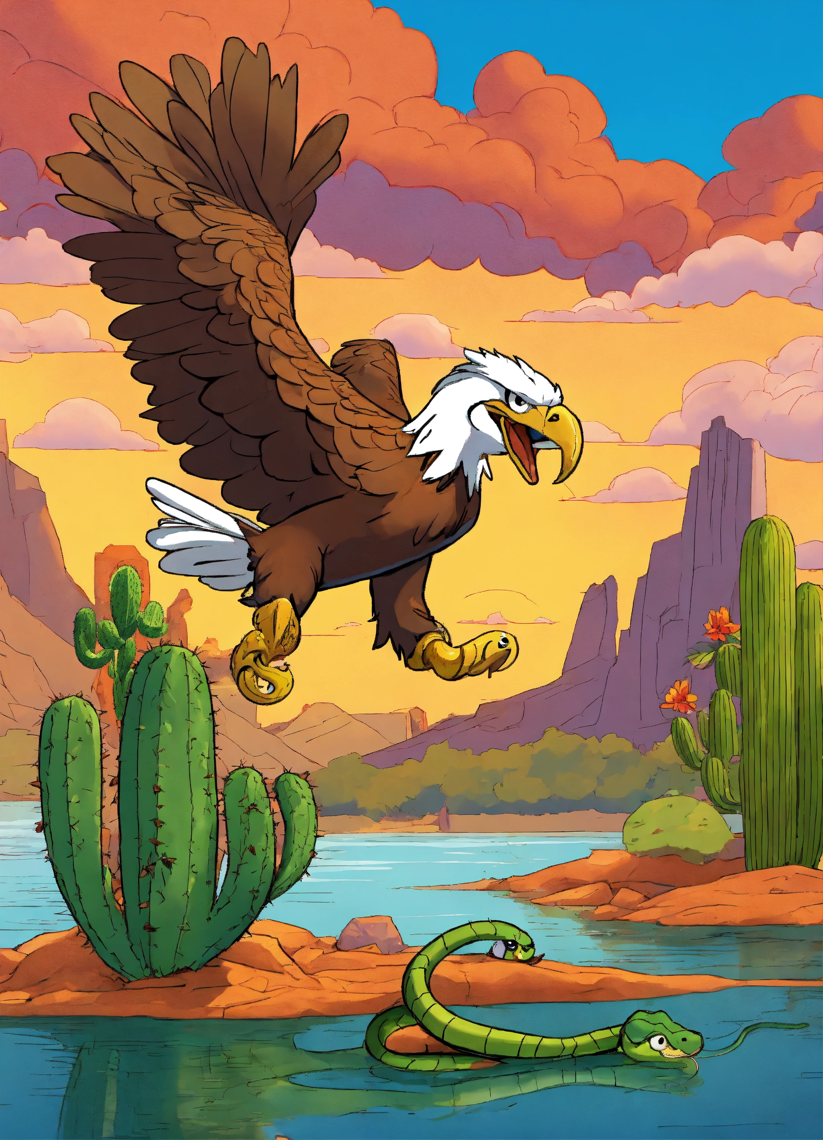 Lexica - Cartoon, Pixar animation of Eagle ((Devouring)) ((Snake)) on a ...