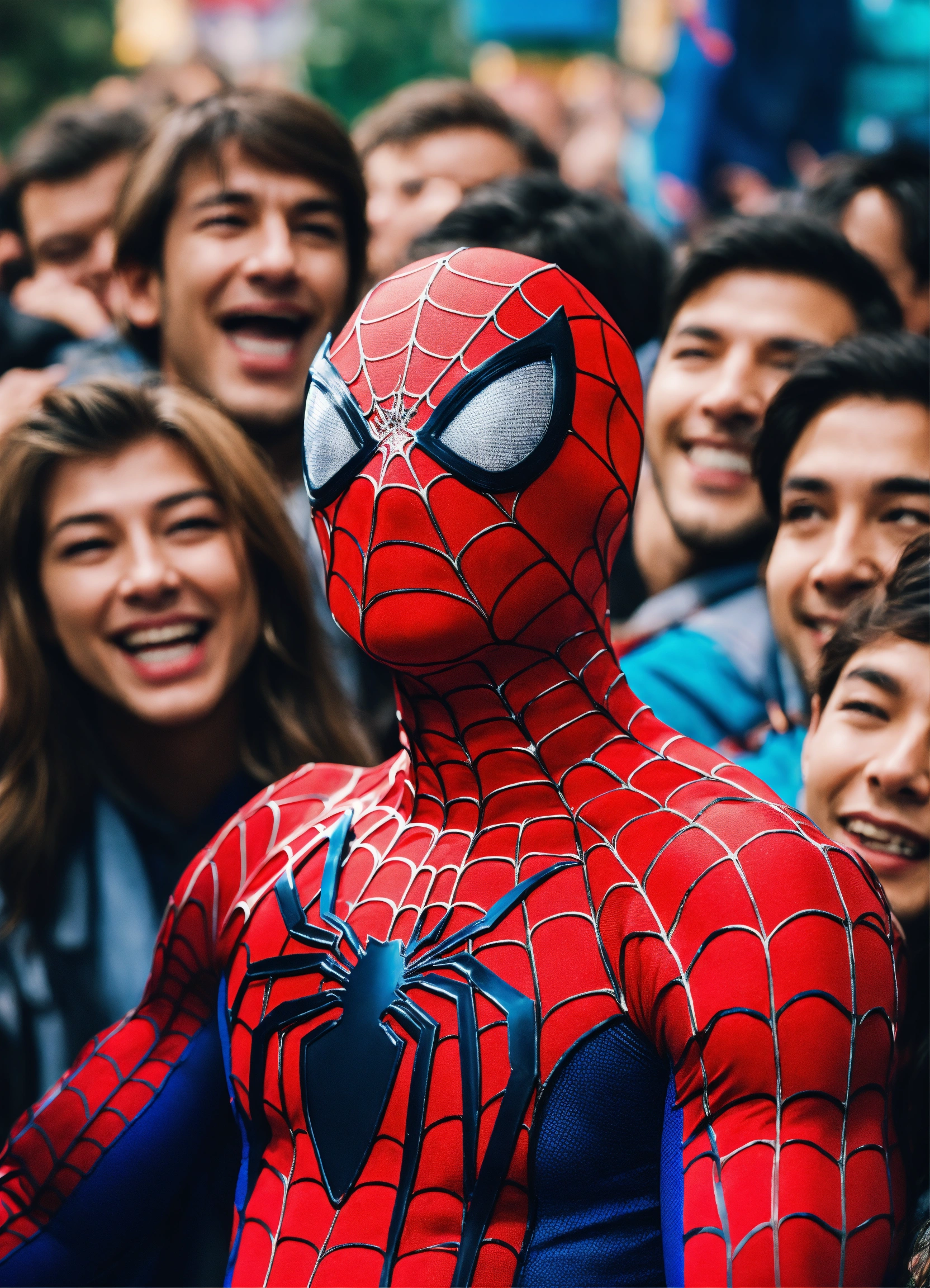 Lexica - Spiderman is surrounded by many people and praises him, a ...