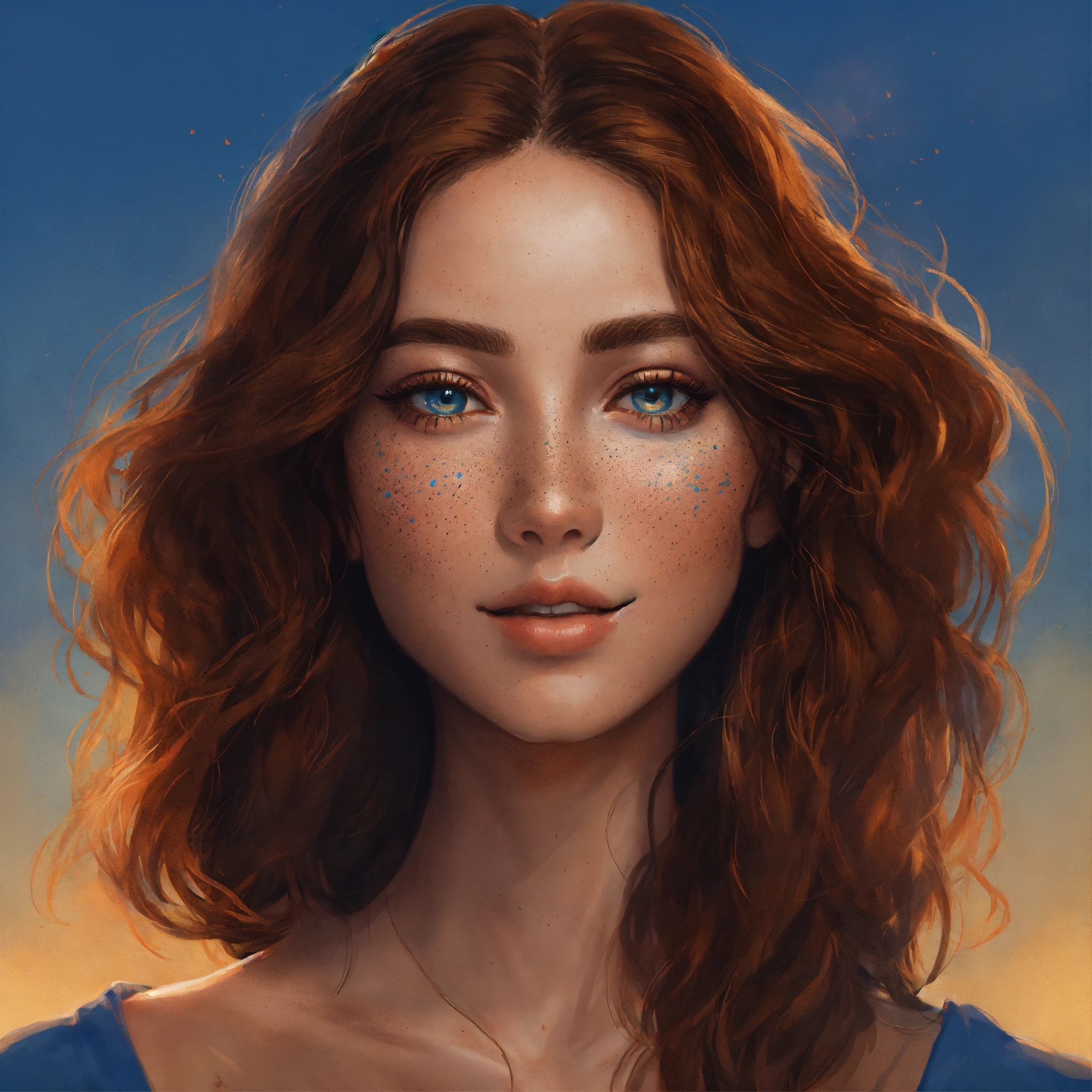 Lexica - Portrait of the slender woman with smiley lips, a long brown ...