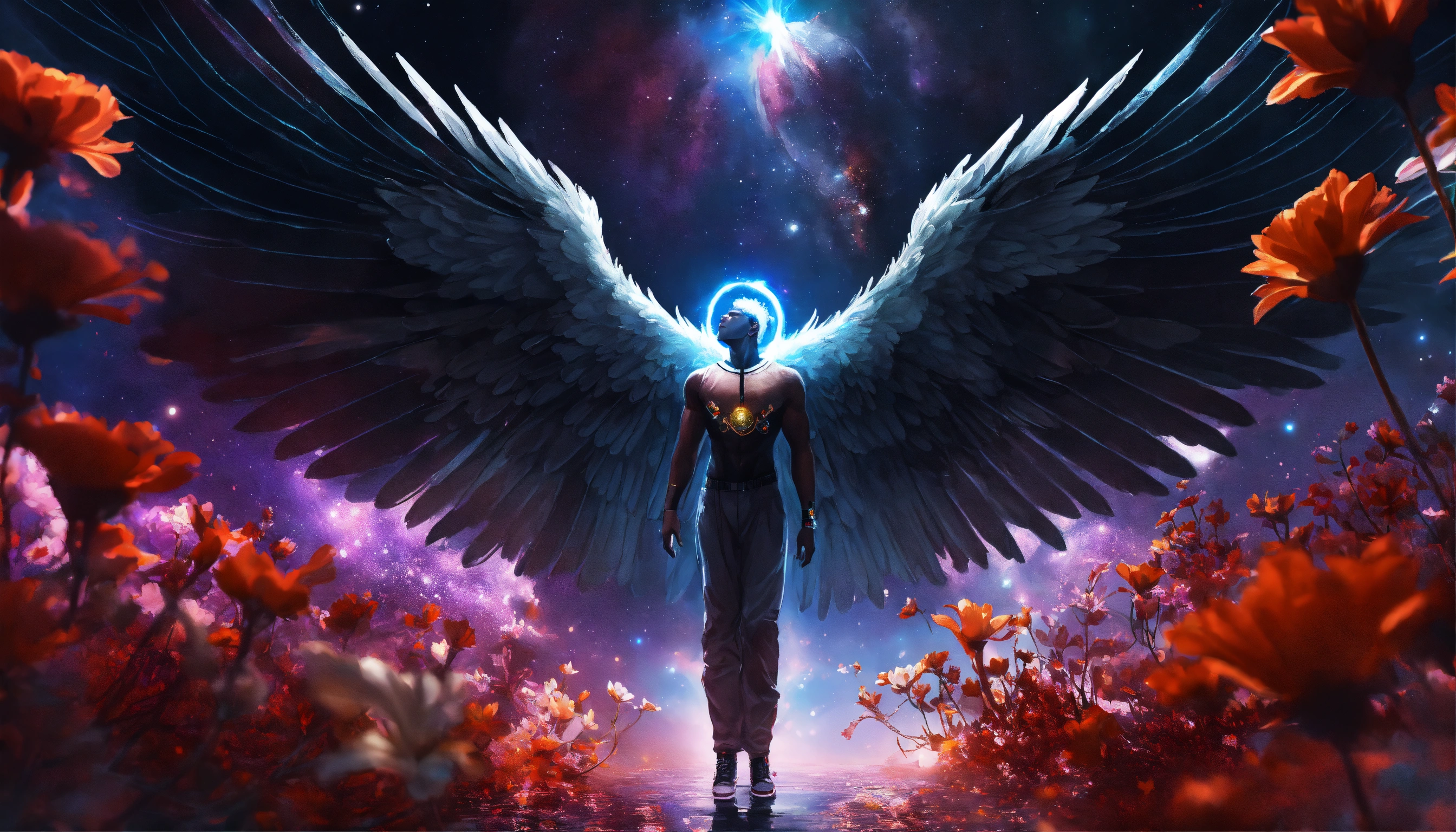 Lexica - Cyberpunk digital painting of a black male angel with ...
