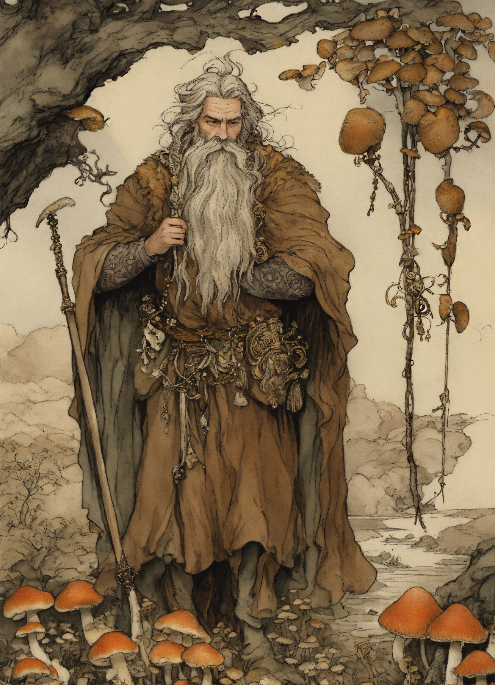 Lexica - Illustration by Arthur Rackham, druid, 40 year old bearded man ...