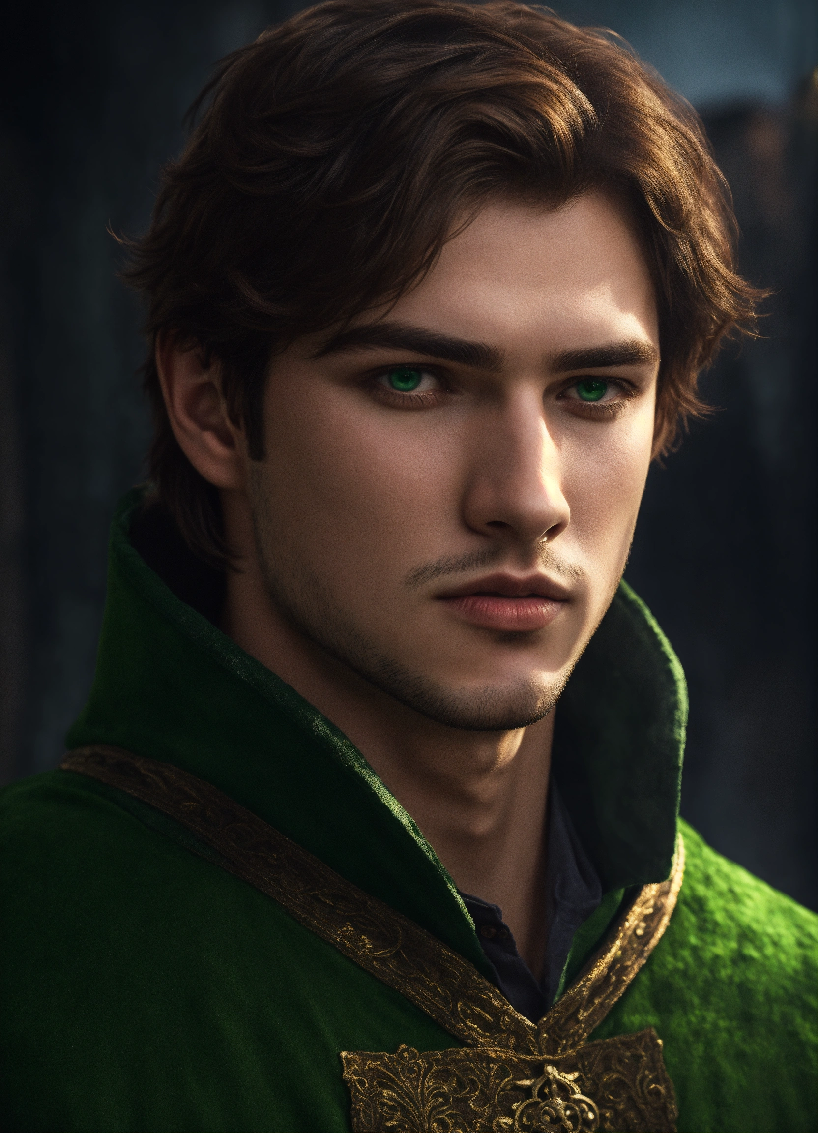 Lexica - Beautiful young man, short brown hair, green eyes, medieval ...