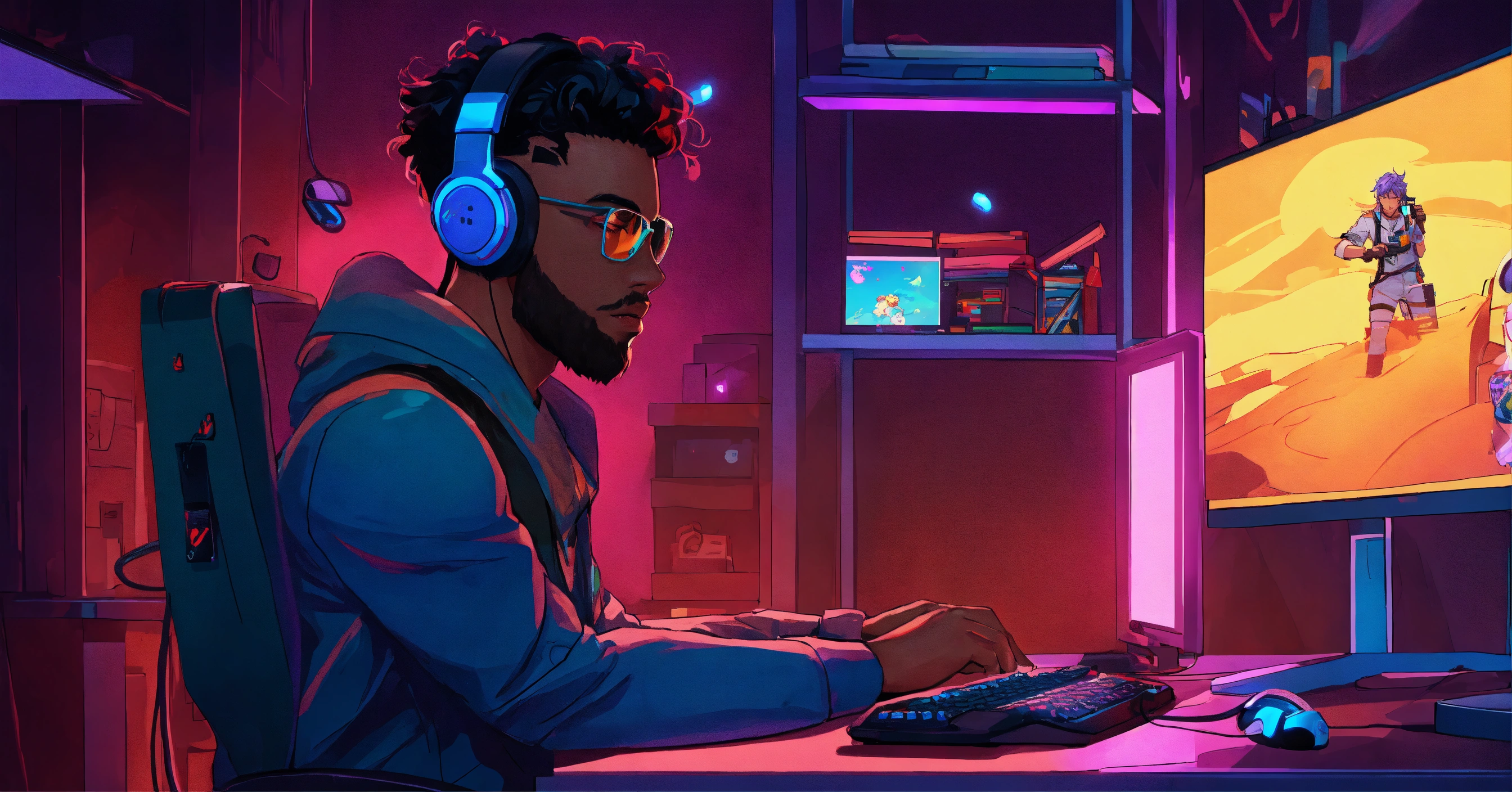 Lexica - Un jeune homme noir métisser avec des cheveux nattés, gamer ...