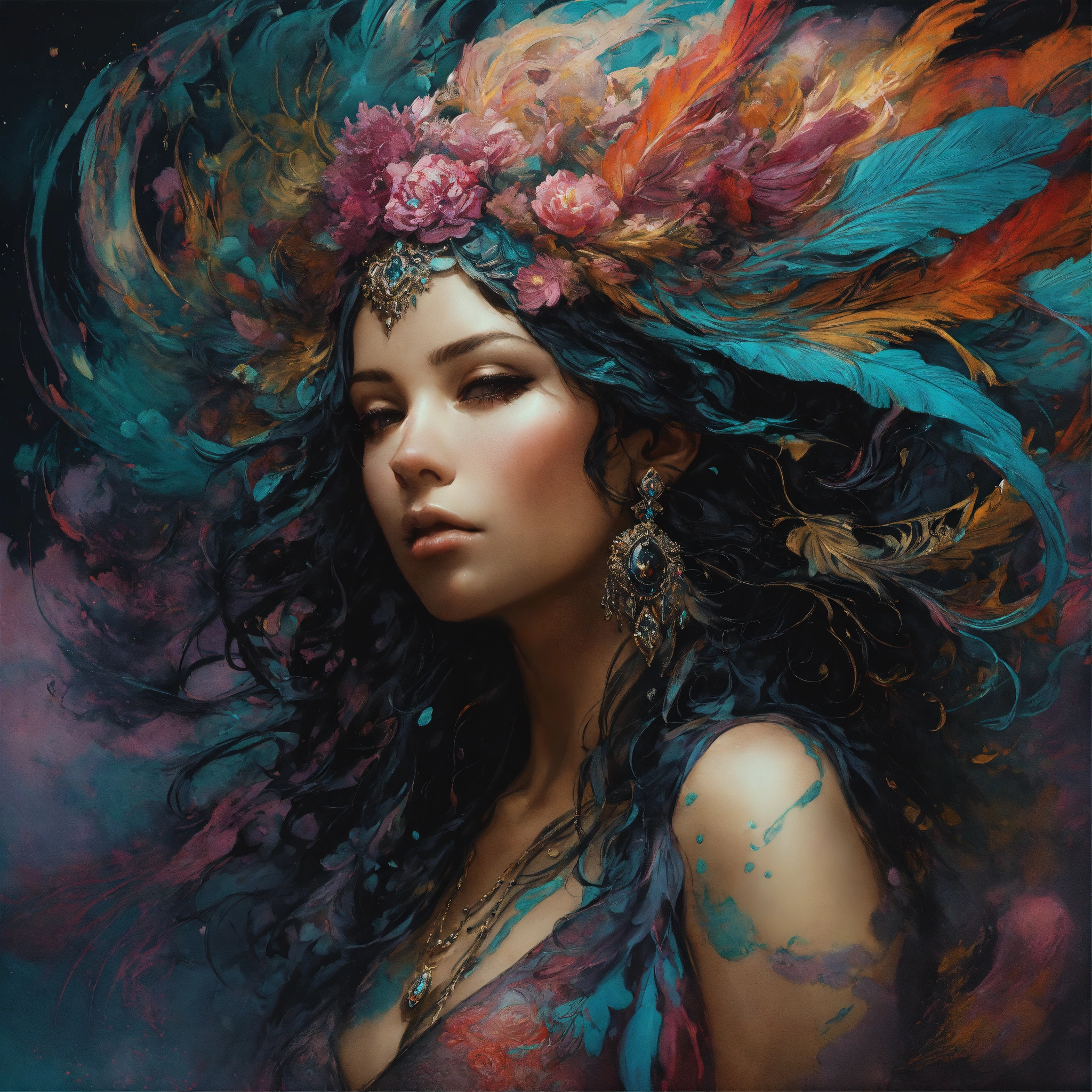 Lexica - Colorful beautiful woman Black ink flow 8k resolution ...