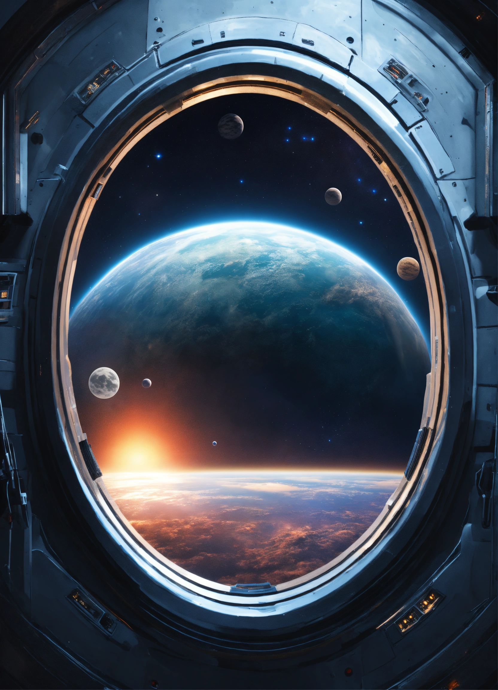 Lexica - Future spaceship, porthole, space planet. Realism
