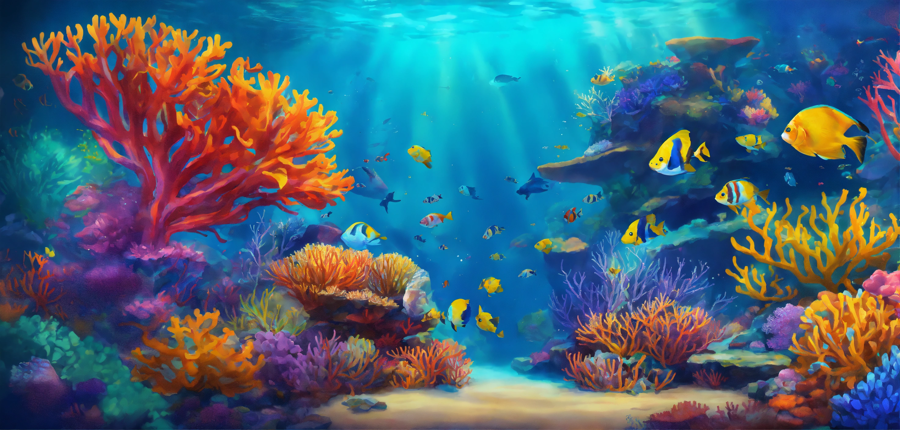 Lexica - 2d cartoon undewater coral reef, bright, vivid colors ...