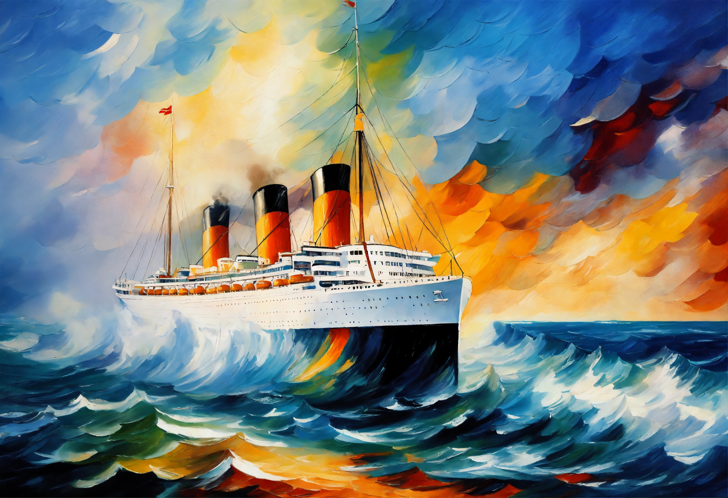 Lexica - Ocean steam liner on a stormy ocean, Queen Mary, high waves ...