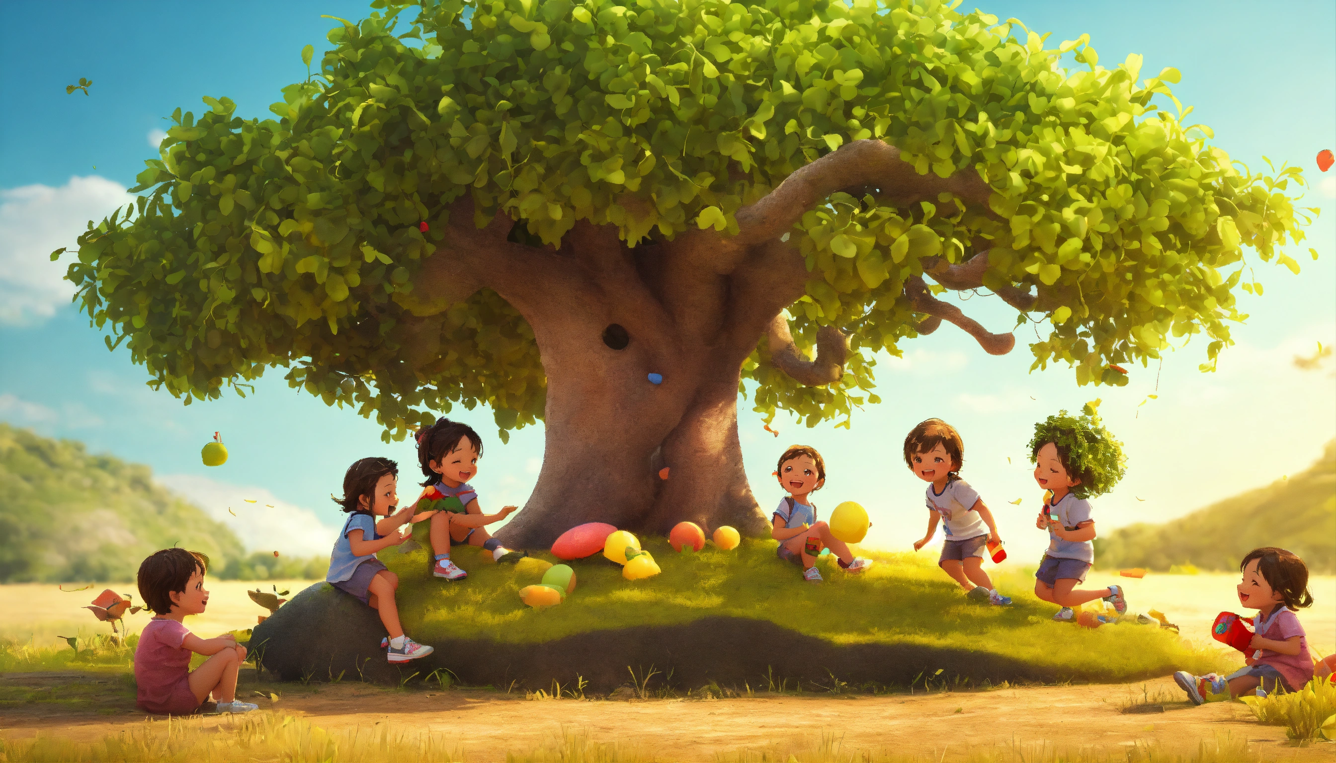 Lexica - Generate an image depicting happy and playful children under a ...