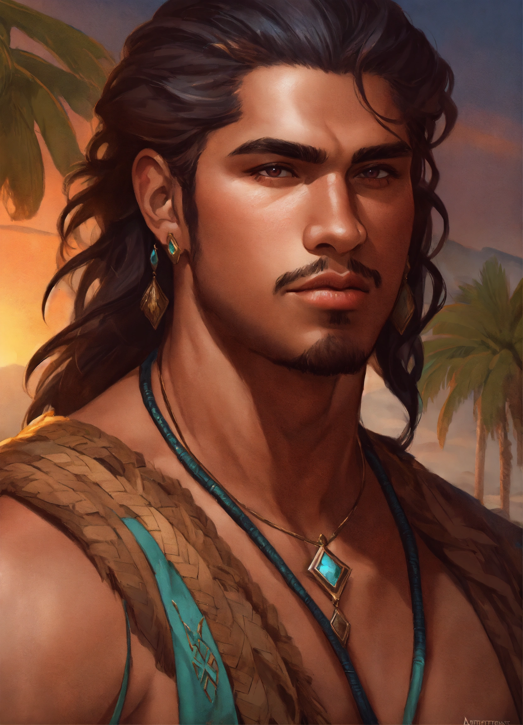 Lexica - Portrait of polynesian man, age 20, prince, muscular, desert ...