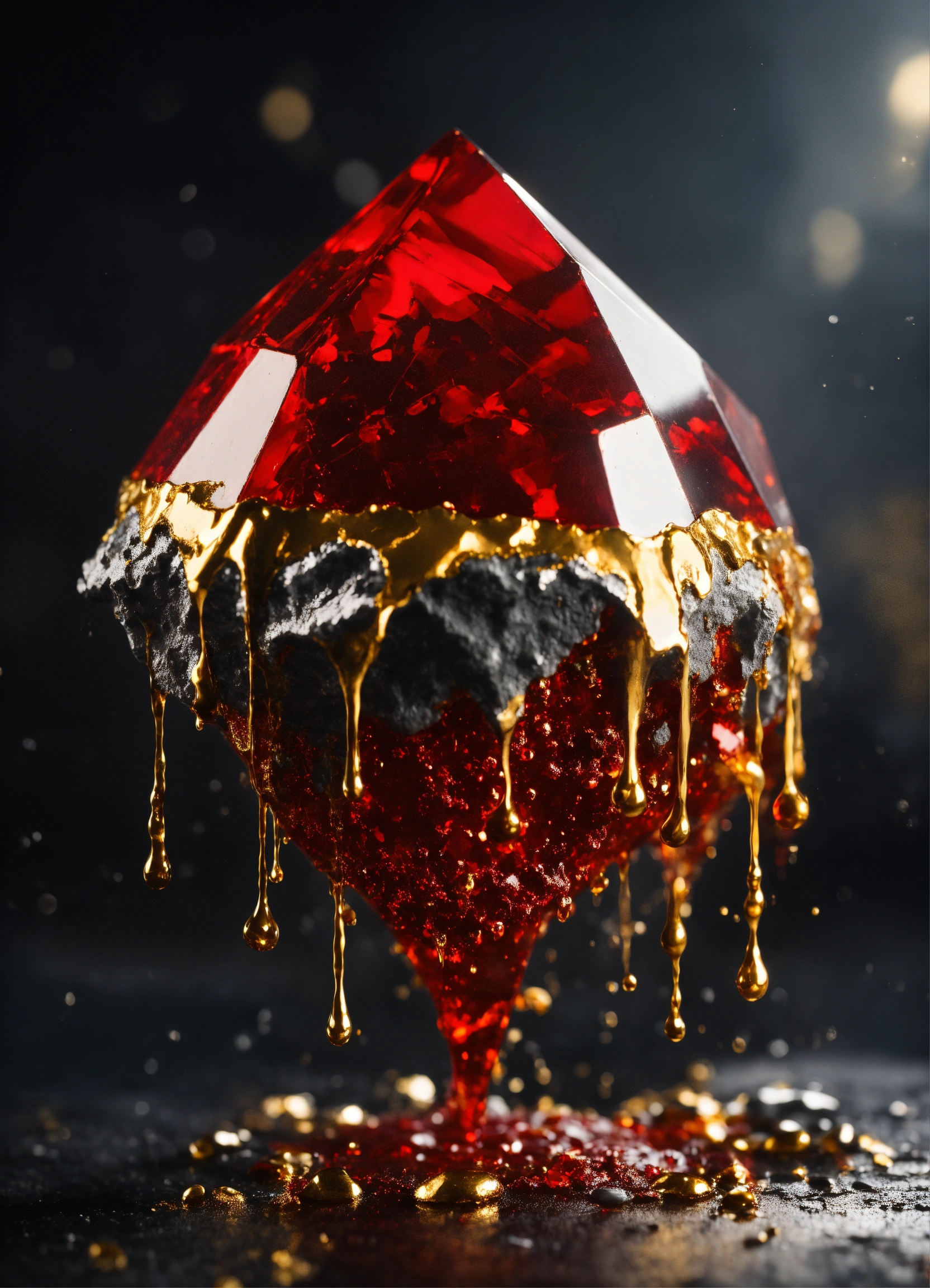Lexica - A vermilion stone, half gold and silver, dripping, 4k, dark ...