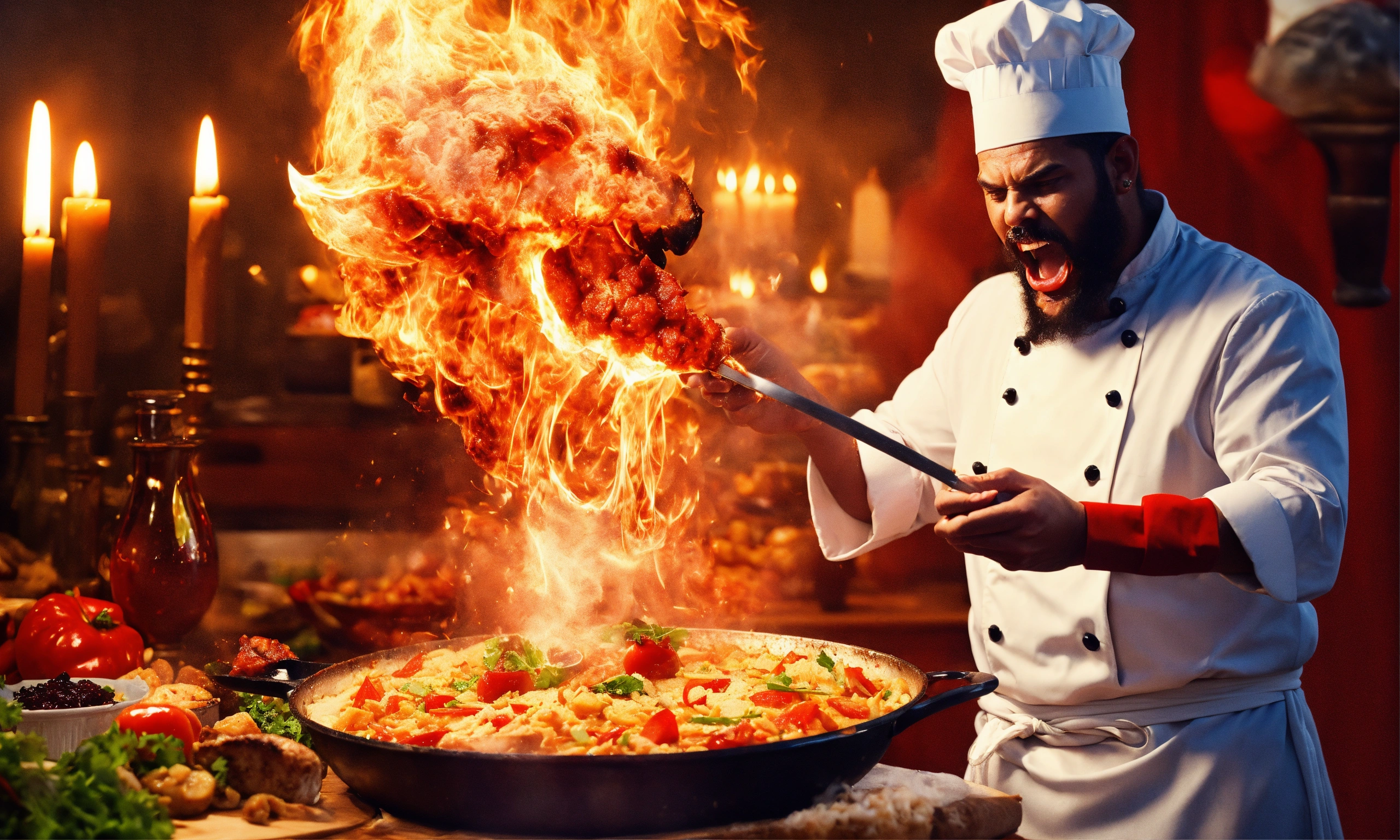Lexica - Satan disguised as a chef casting his spell on the food