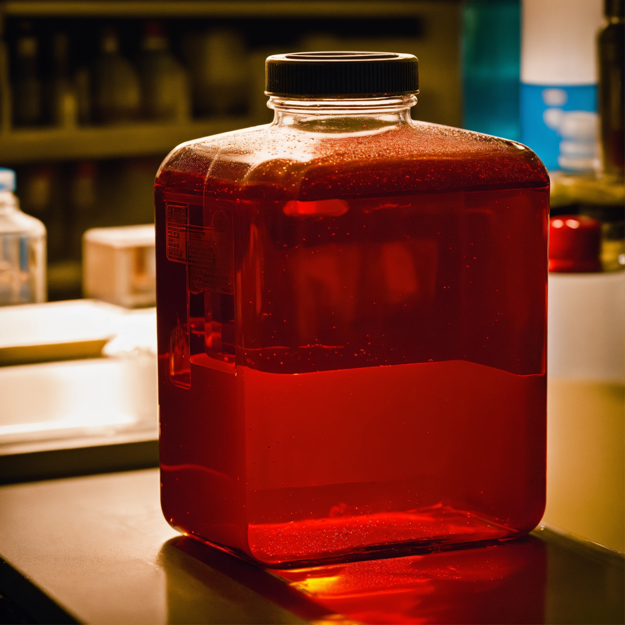 Lexica - A rectangular plastic bottle with a clear red liquid inside in ...