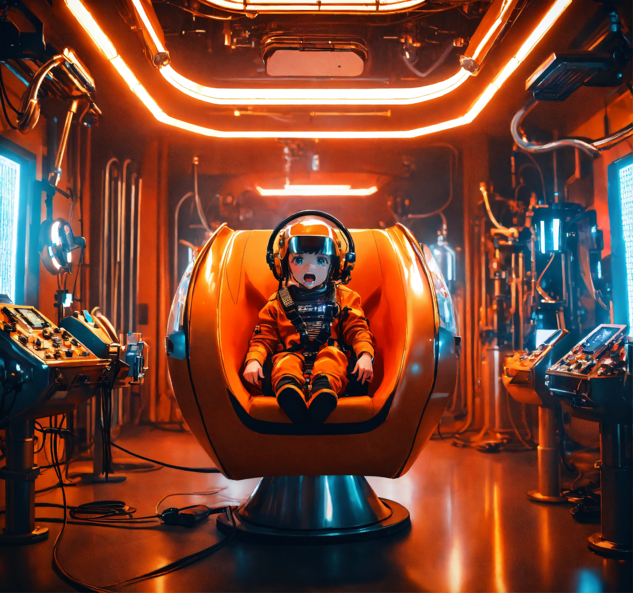 Lexica - Little girl in futuristic orange jumpsuit is screaming ...
