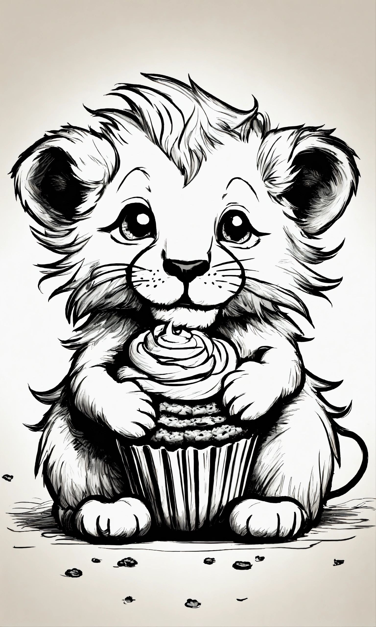 Lexica - A small lion holding a piece of a muffin with its tiny paws ...