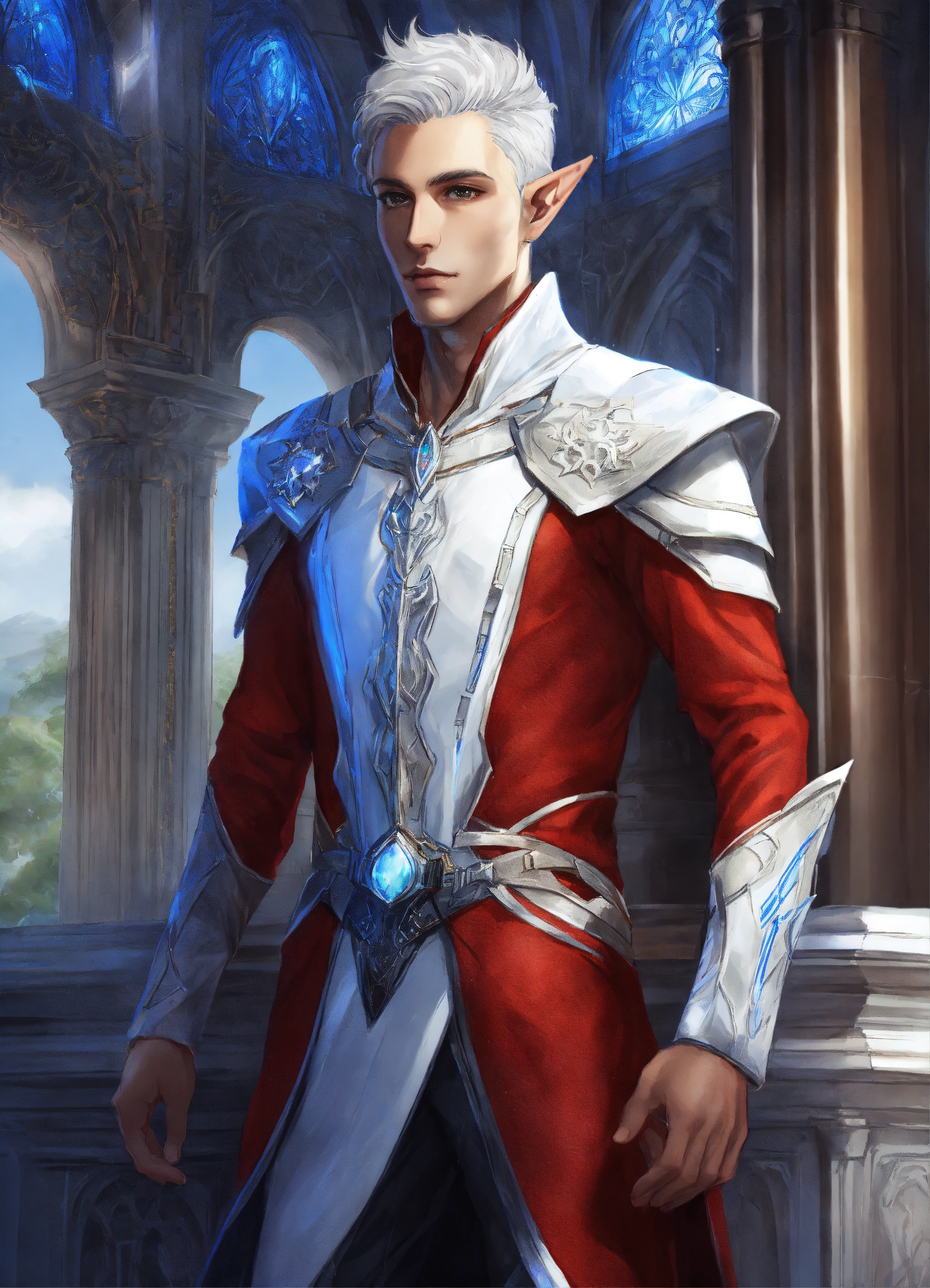 Lexica - Drawing of an elf, royalty, sci fi, cybernetic, white and red ...