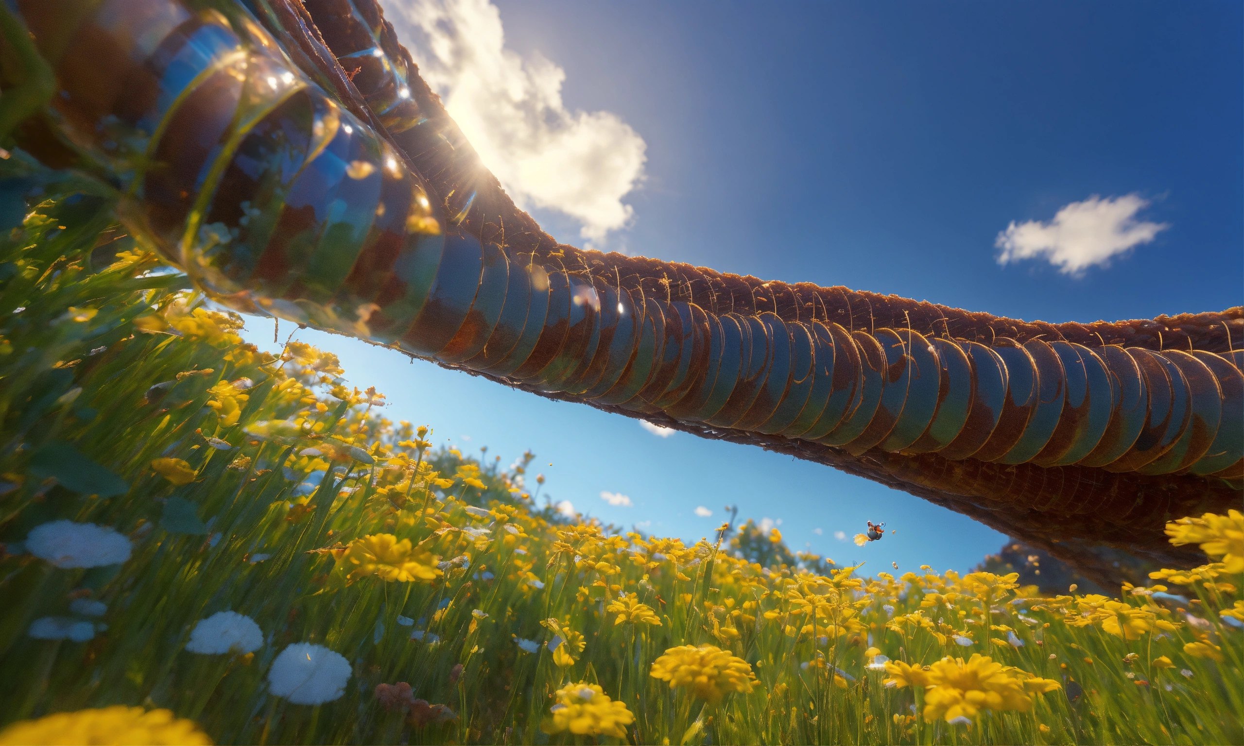 Lexica - Beautiful clear blue sky, cloud, pixar, worm's-eye view, 4k