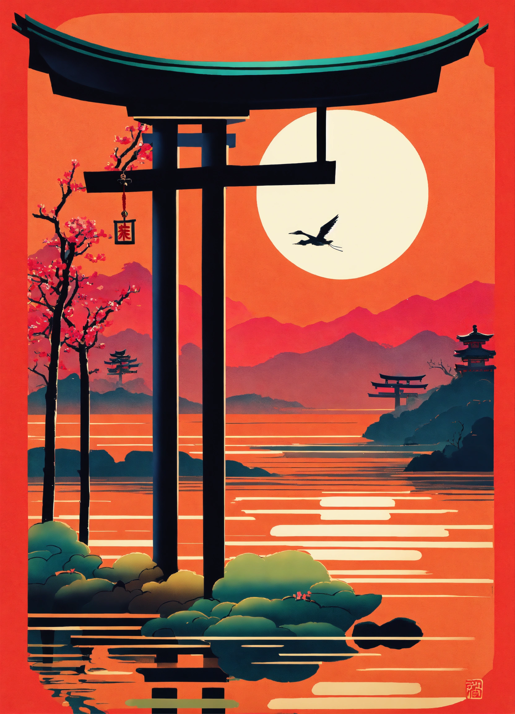 Lexica - Partial tattoo sleeve tattoo, small shinto shrine in forefront ...