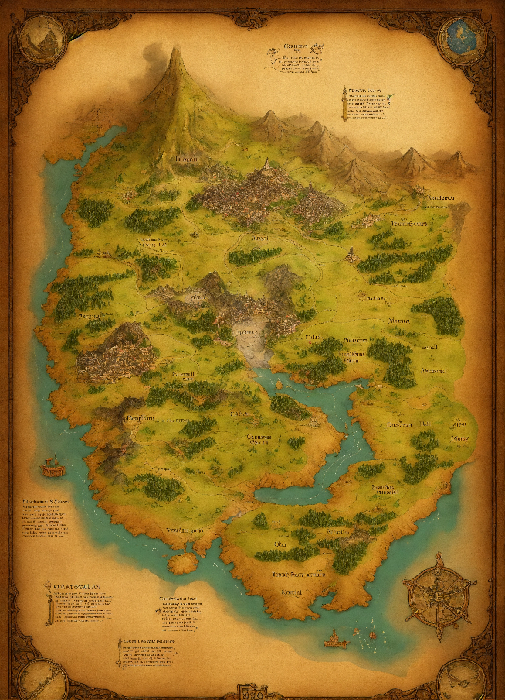Lexica - Fantasy region parchment map, with towns, roads, dungeons ...